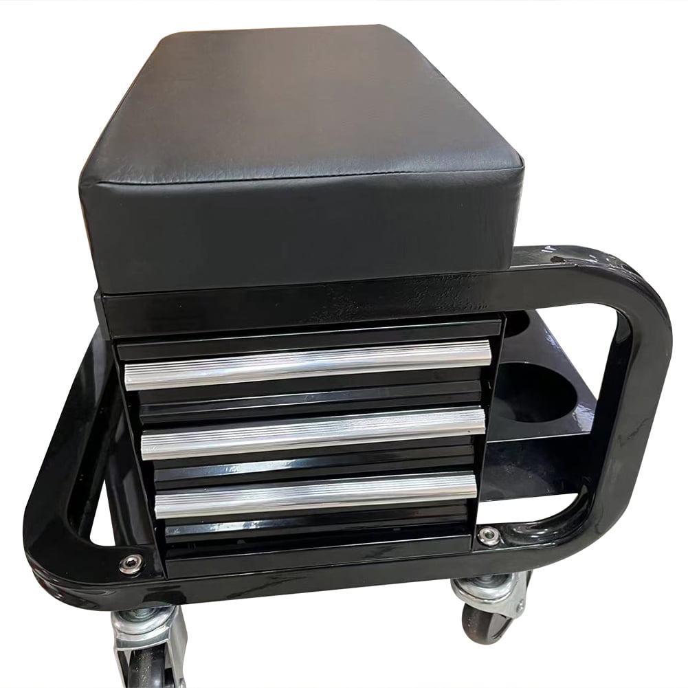 Ataucjin Rolling Shop Stool Heavy Duty Steel Padded Seat With 3-tier ...
