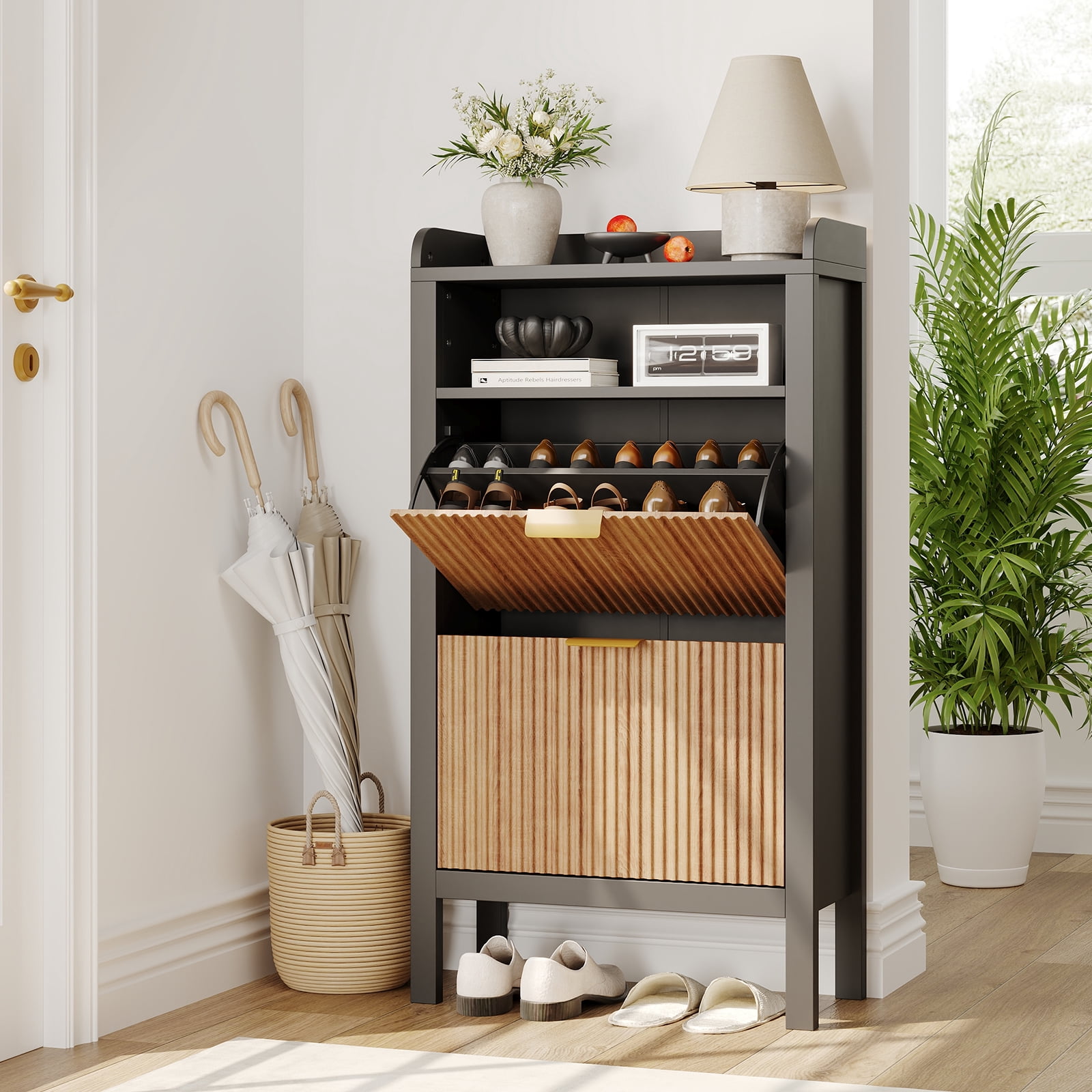 Ataucjin Shoe Storage Cabinet with 2 Flip Drawers, Hidden Slim Shoe ...