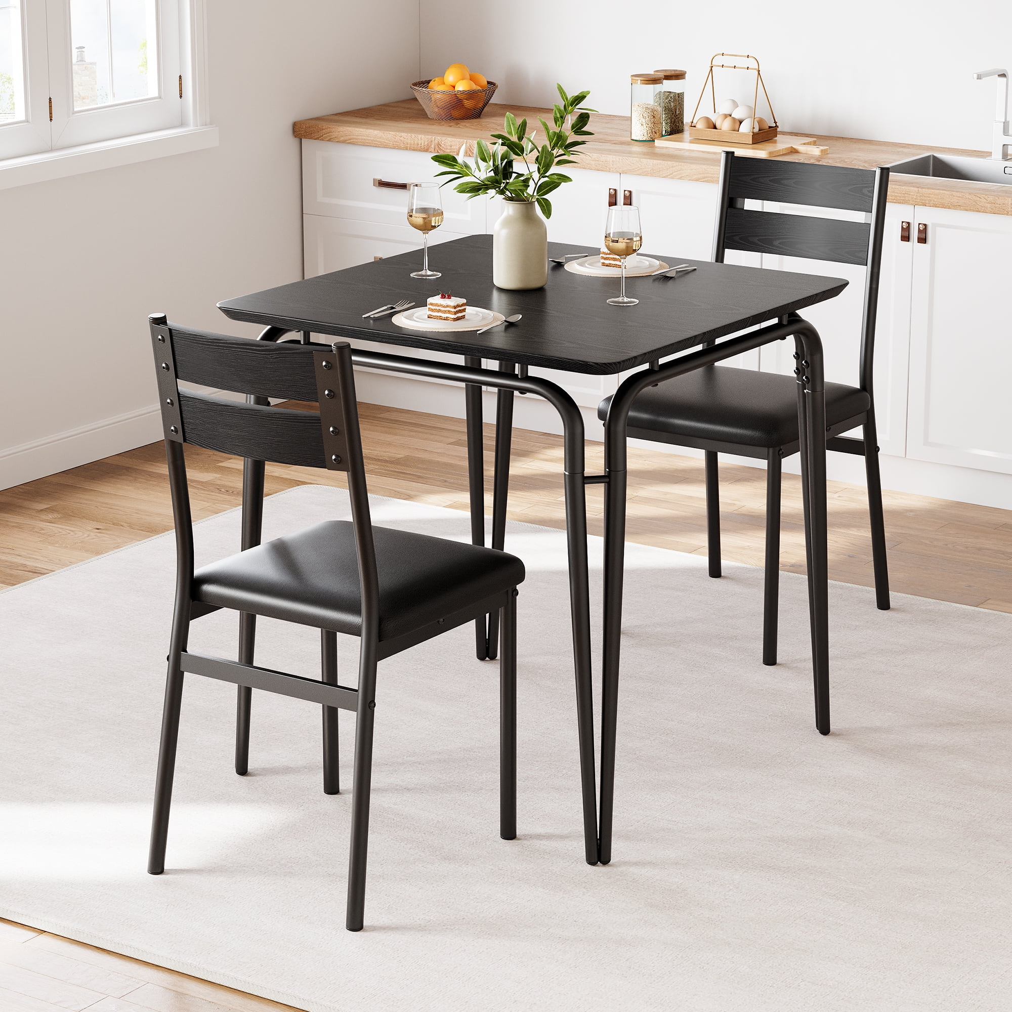 Ataucjin Small Square Dining Table Set For 2 Person Kitchen Table And Chairs For 2 With ...