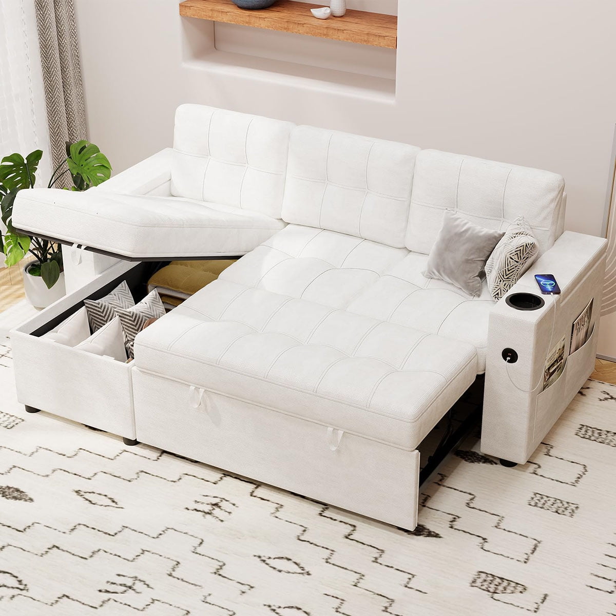 Ataucjin Sofa Bed, 84" Sectional Couches for Living Room with Storage ...