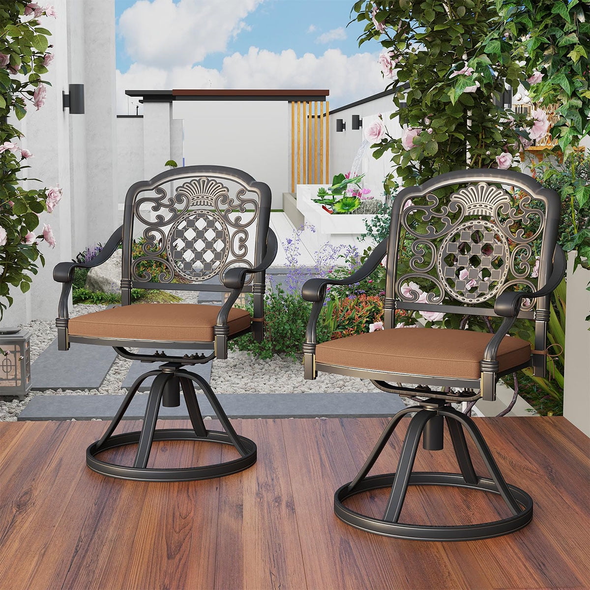 Ataucjin Swivel Patio Dining Chairs Set of 2, Aluminum Outdoor Metal ...