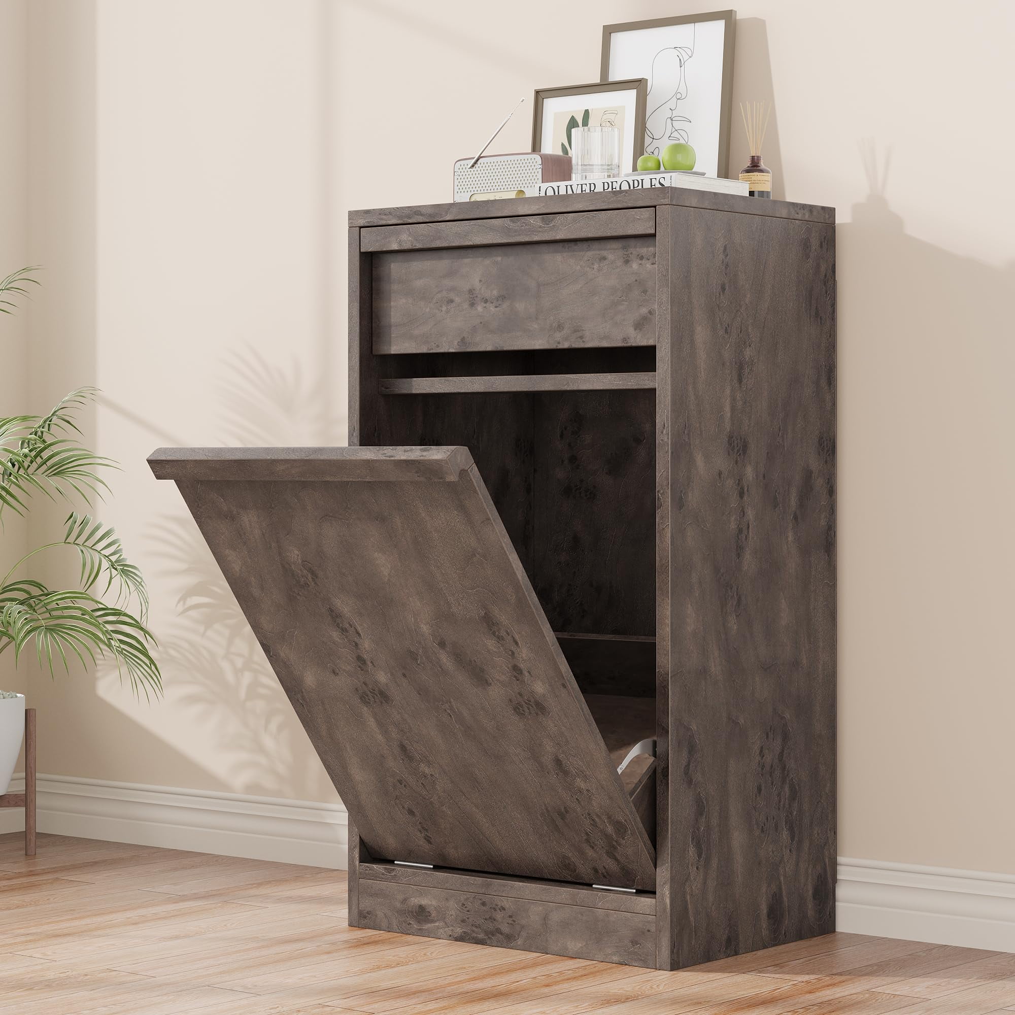Ataucjin Tilt Out Trash Can Cabinet,Hidden Trash Cabinet with 10 Gallon ...
