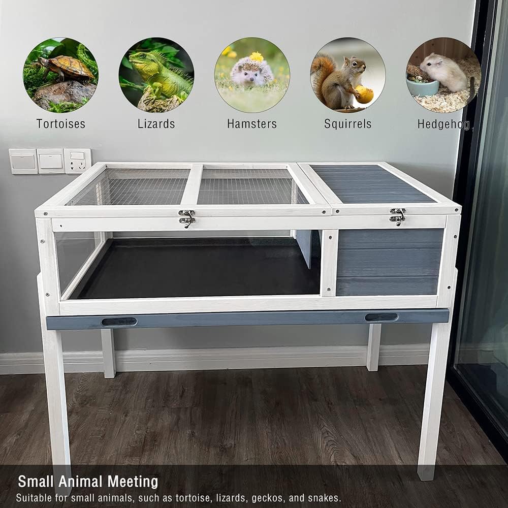 Ataucjin Tortoise Habitat Indoor & Outdoor, Wooden Tortoise House With ...