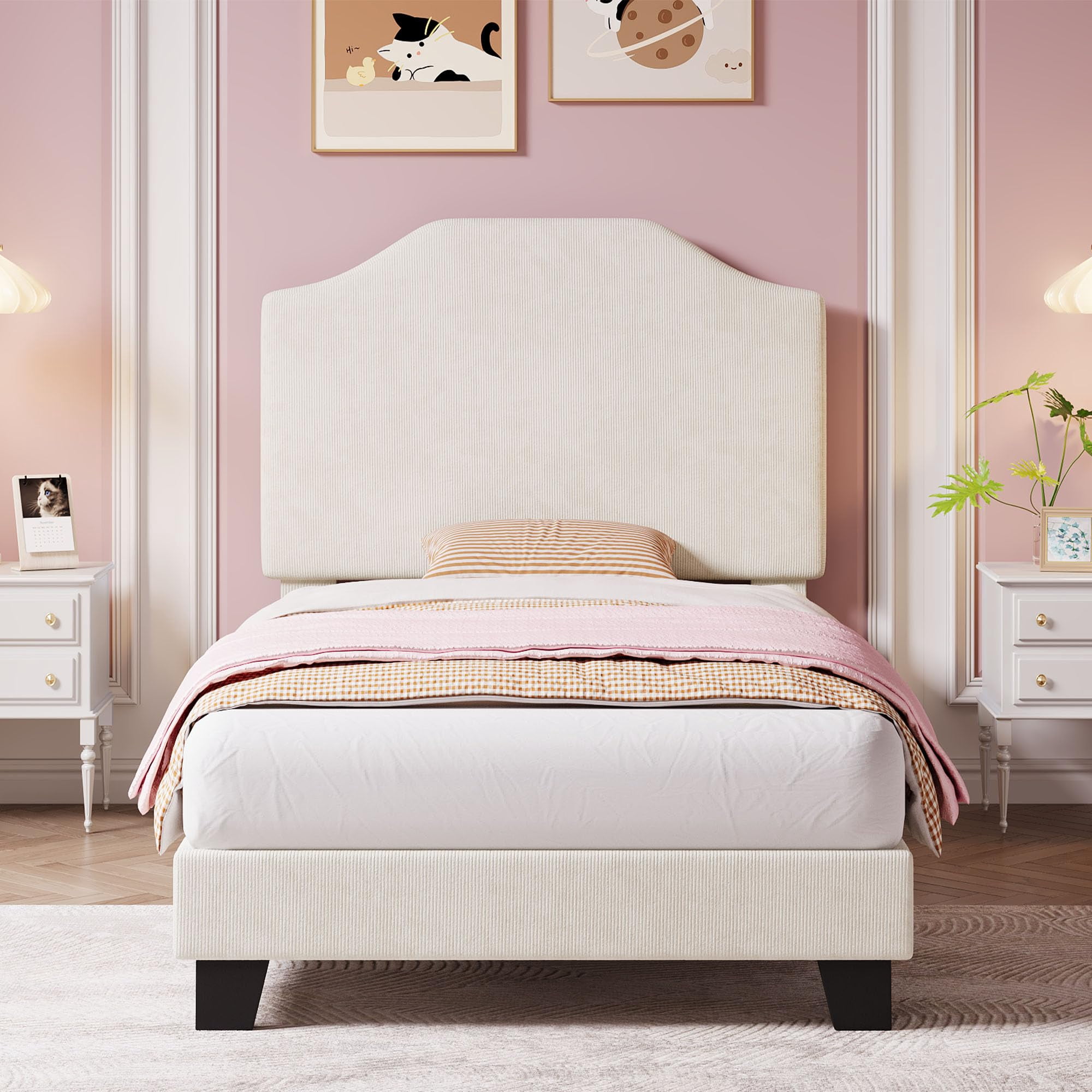 Ataucjin Twin Size Corduroy Upholstered Bed Frame with Adjustable ...