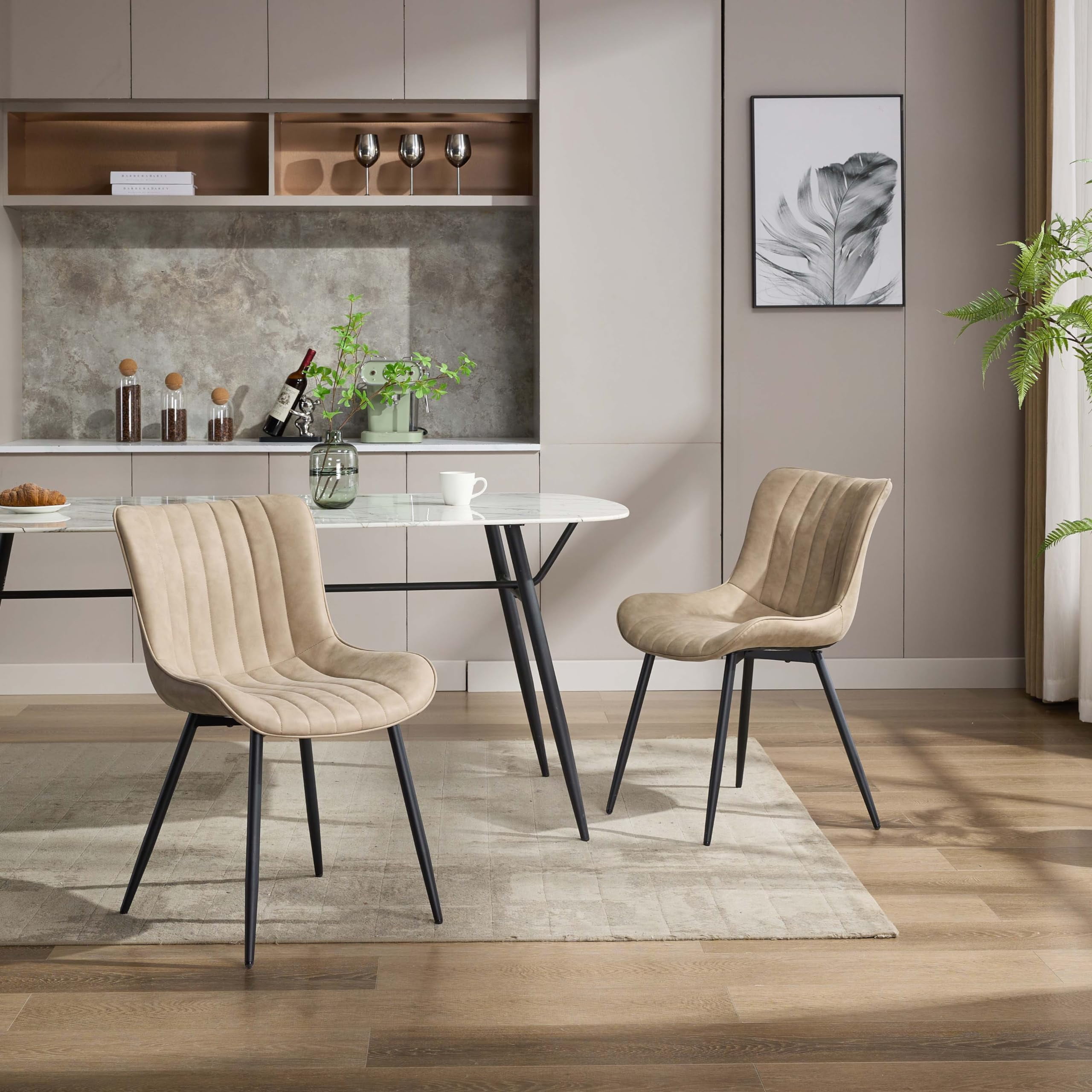 Ataucjin Upholstered Dining Chairs Set of 2, Mid Century Modern Armless ...