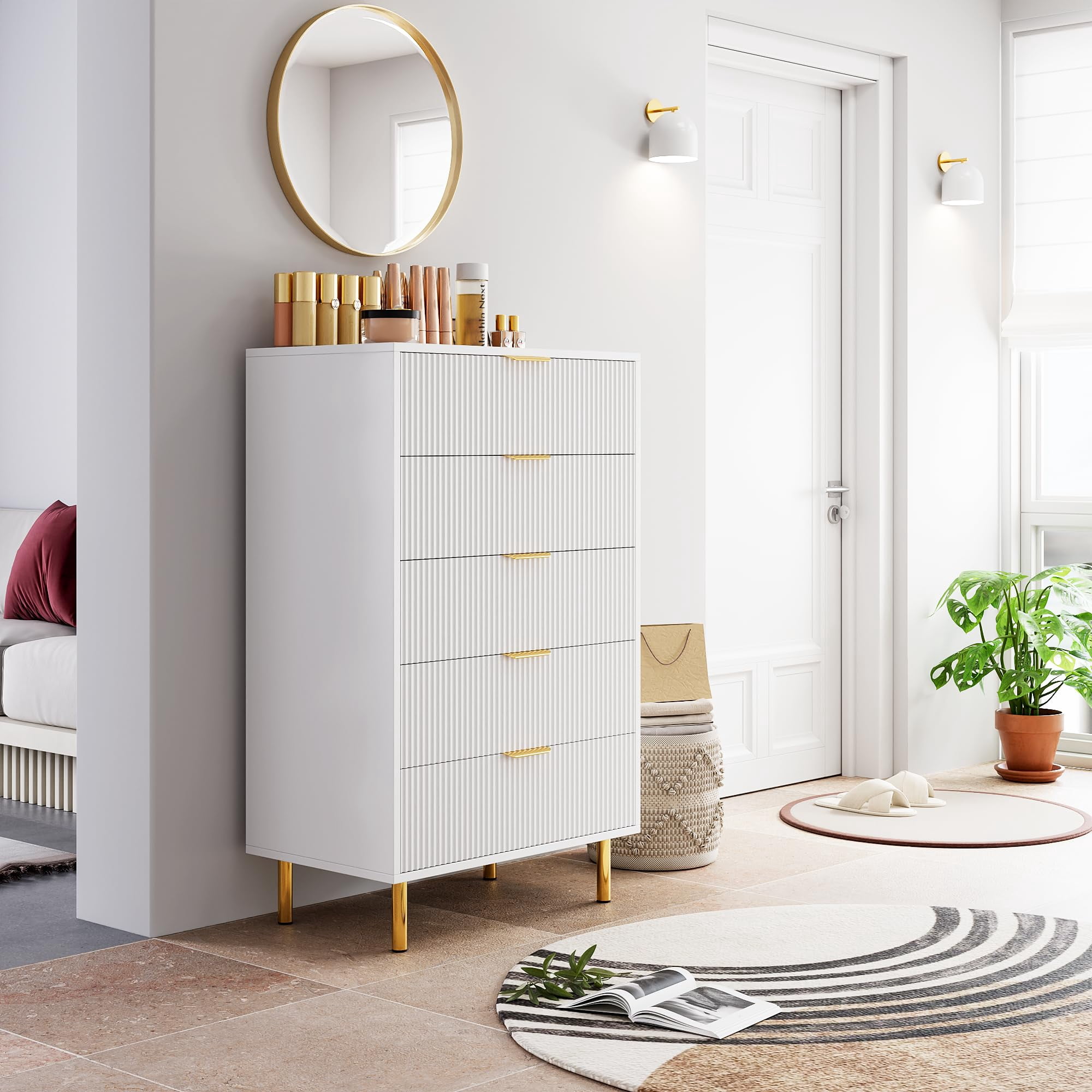 Ataucjin White 5 Drawer Dresser for Bedroom, 48” Tall Dresser Organizer ...
