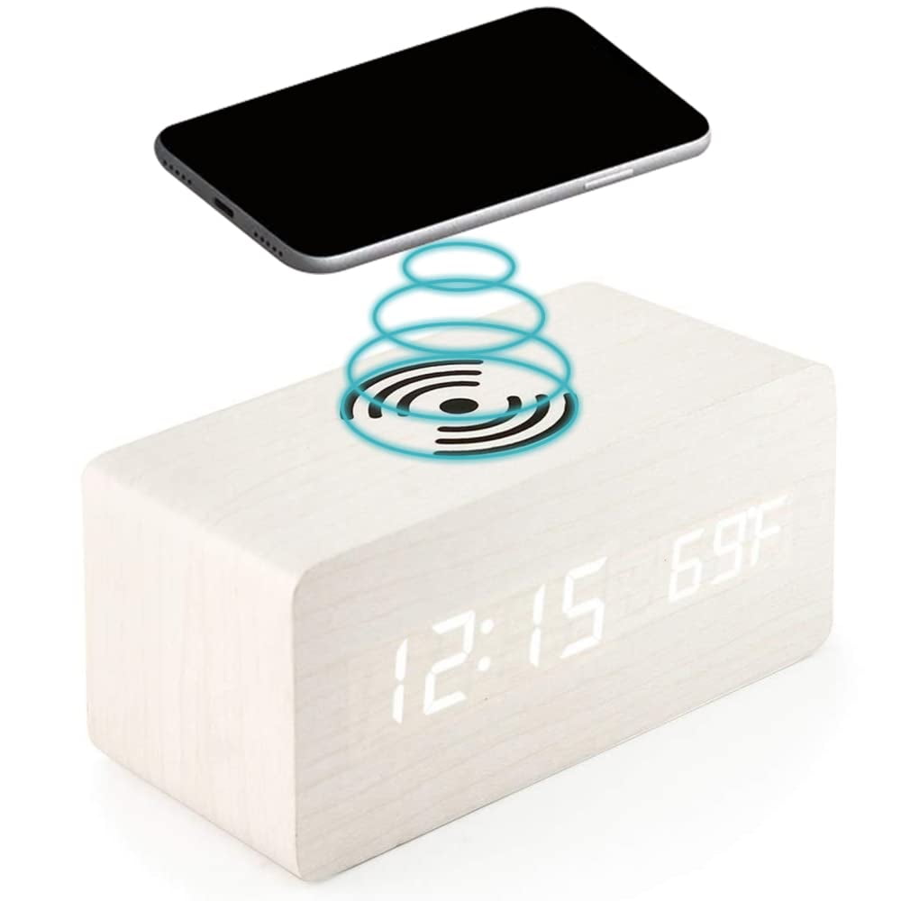 Ataucjin Wooden Digital Alarm Clock 3 Alarms Led Display Wireless ...