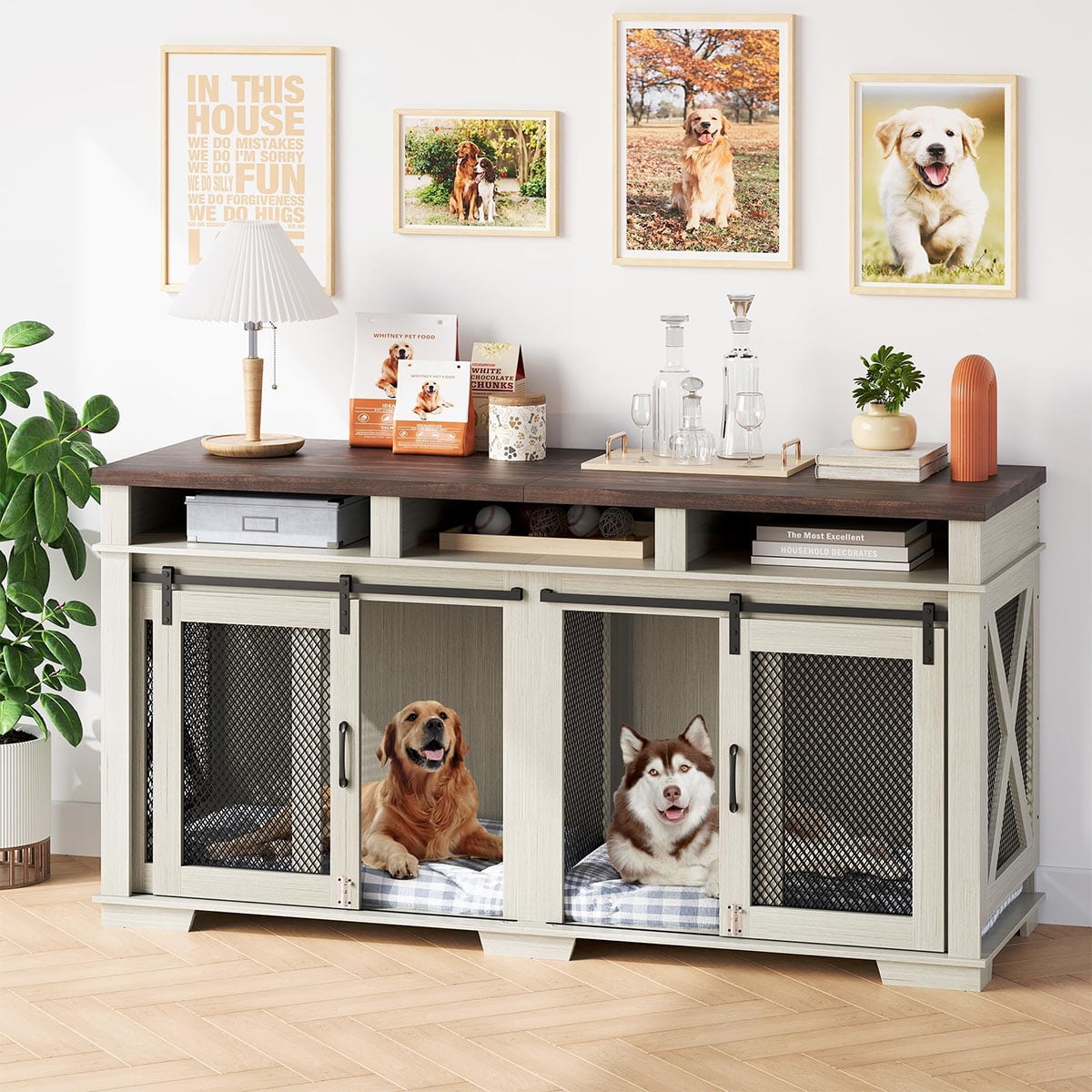 Ataucjin Wooden Double Dog Crates Kennel Cage,71" Extra Large Dog Crate ...
