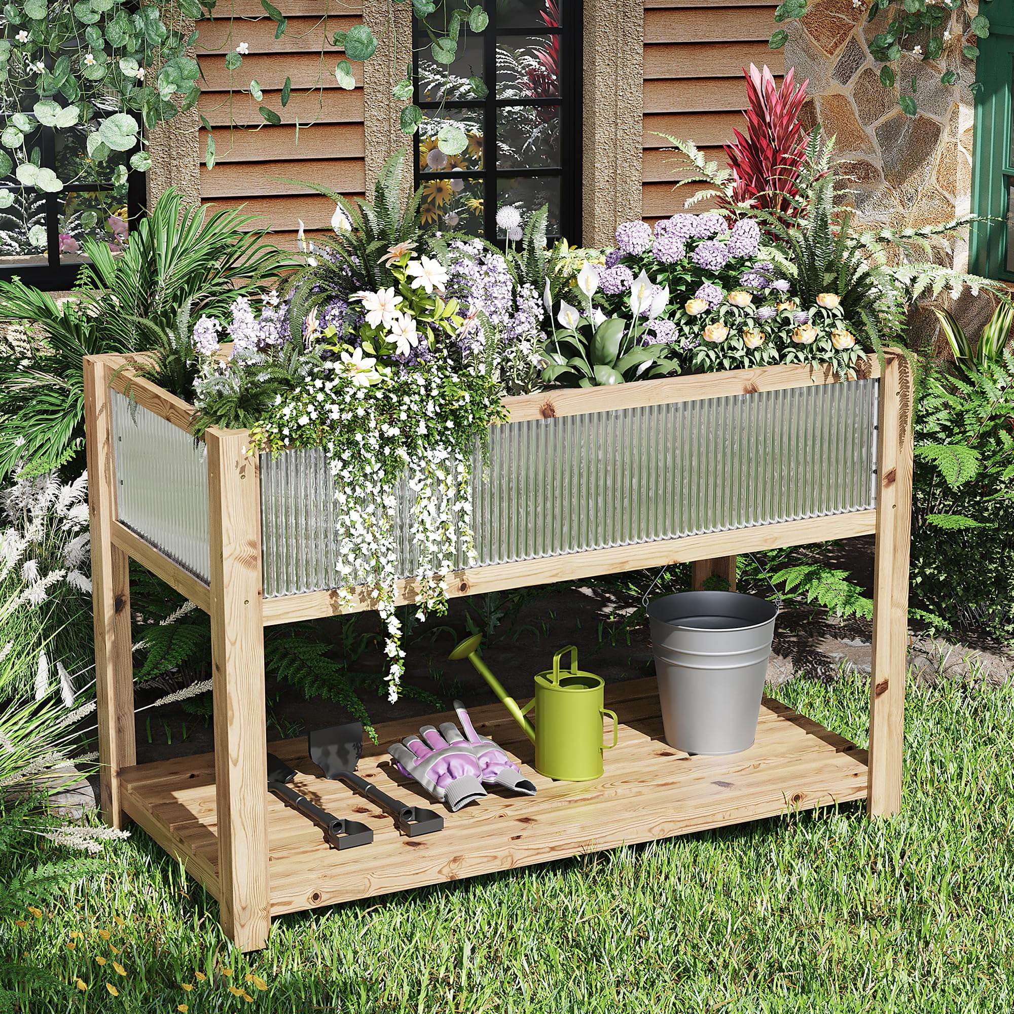 Ataucjin Wooden Raised Garden for Patio,Bed Planter Box with Legs and ...