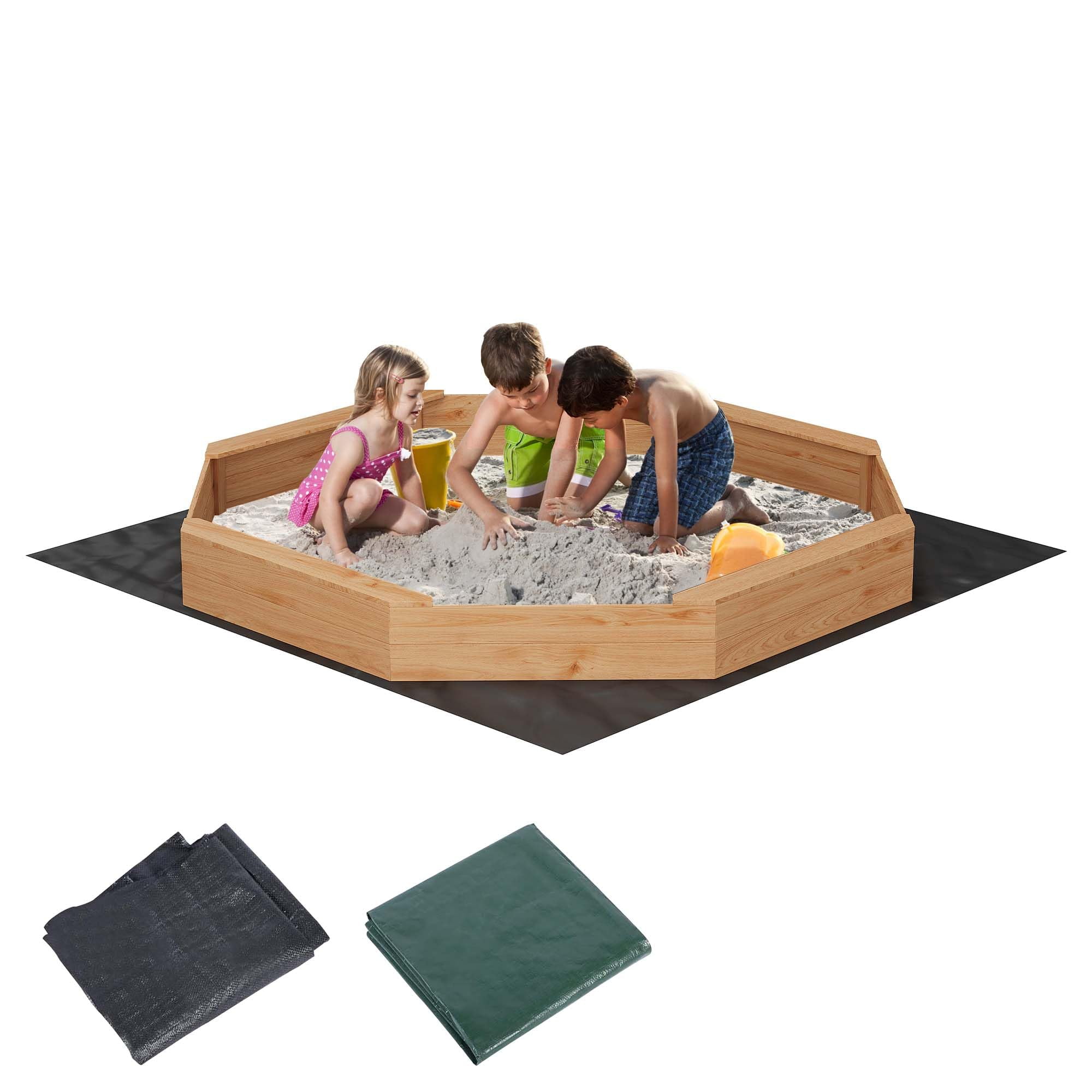 Ataucjin Wooden Sandbox for Kids with Built-in Benches,Protective Cover ...