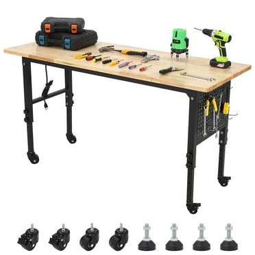 LZBEITEM 48" Adjustable Workbench, Rubber Wood Top Heavy-Duty ...