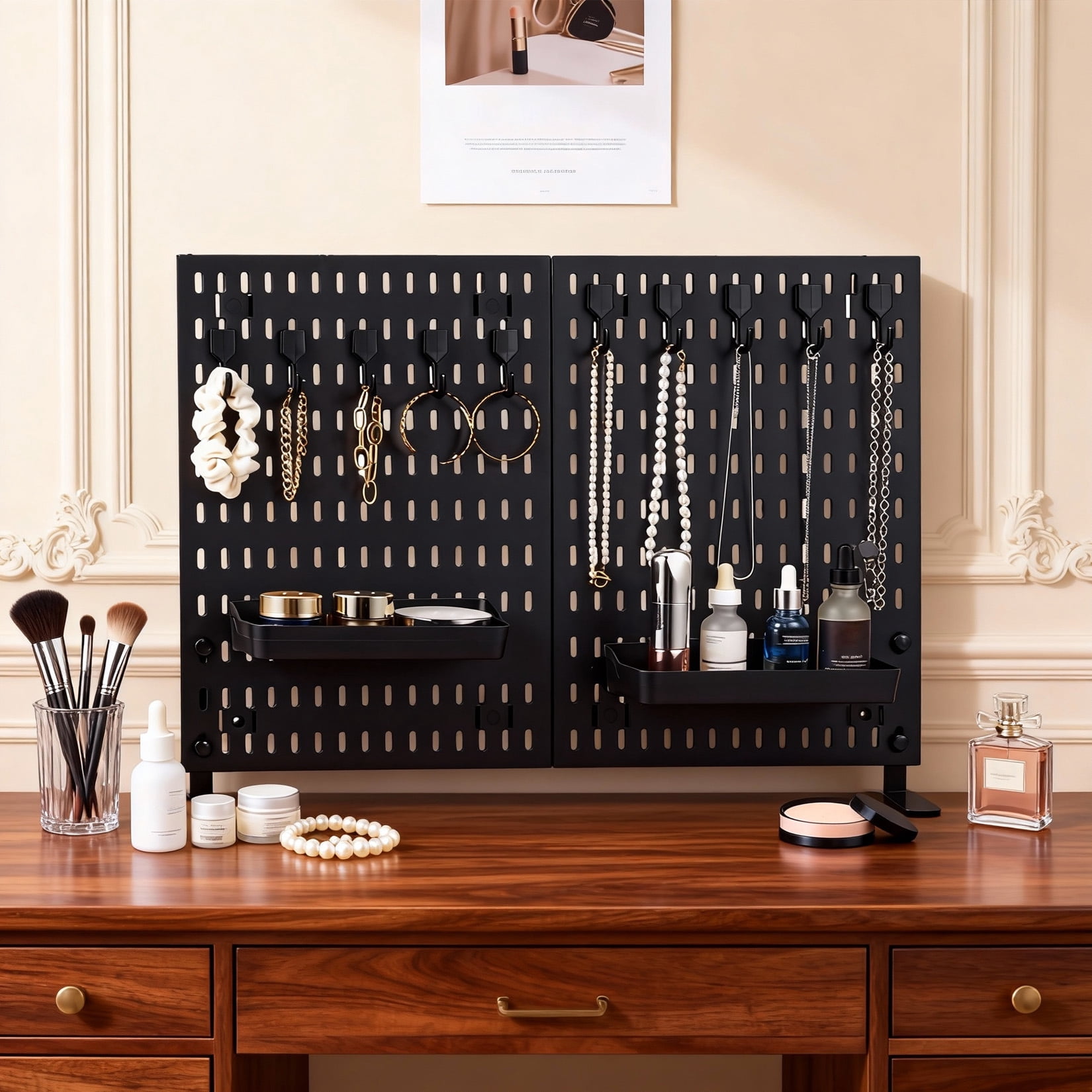 Ataujin Tabletop Peg Board Display Stand with 10 Hooks & 2 Trays ...