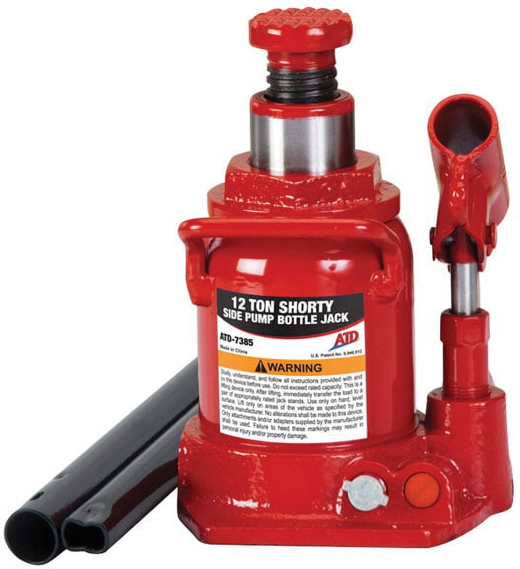 ATD Tools 12-Ton Hydraulic Bottle Jack, Heavy-Duty Shorty Side Pump ...