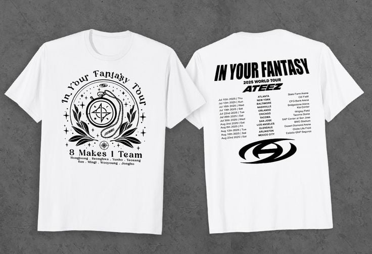 Ateez 2025 World Tour In Your Fantasy Two-side, White/Sand/ASH Grey ...
