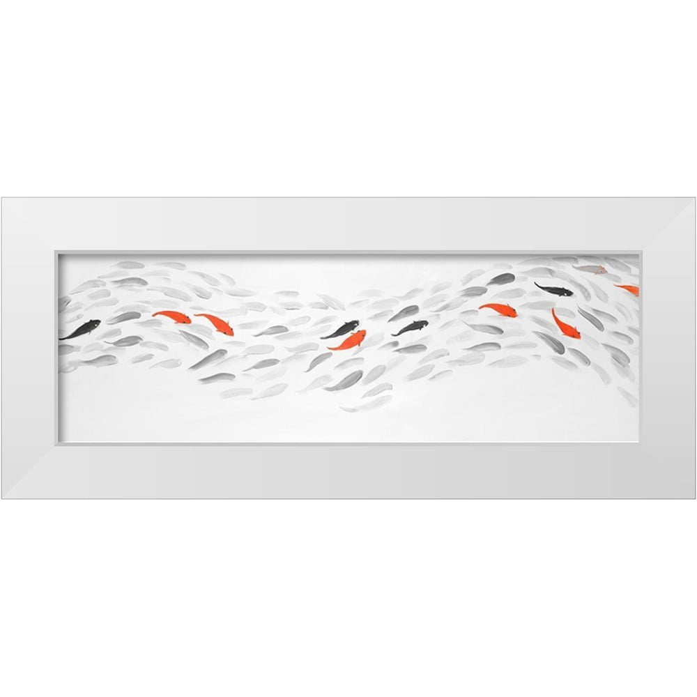 Atelier B Art Studio 14x7 White Modern Wood Framed Museum Art Print Titled - SWIMMING FISH WAVE ...