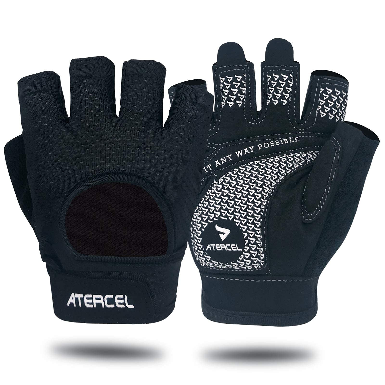 Atercel Padded Workout Gloves, Full Palm Protection for Weight Lifting, Cycling (Black, M ...
