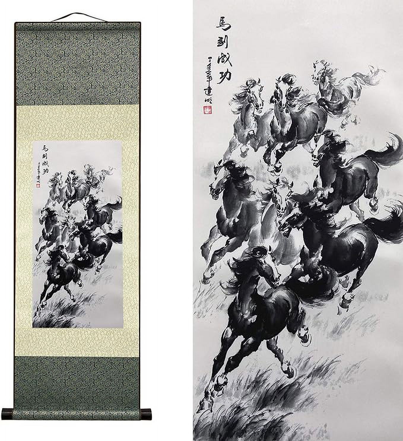 AtfArt Asian Wall Decor Beautiful Silk Scroll Painting Horse to Success ...