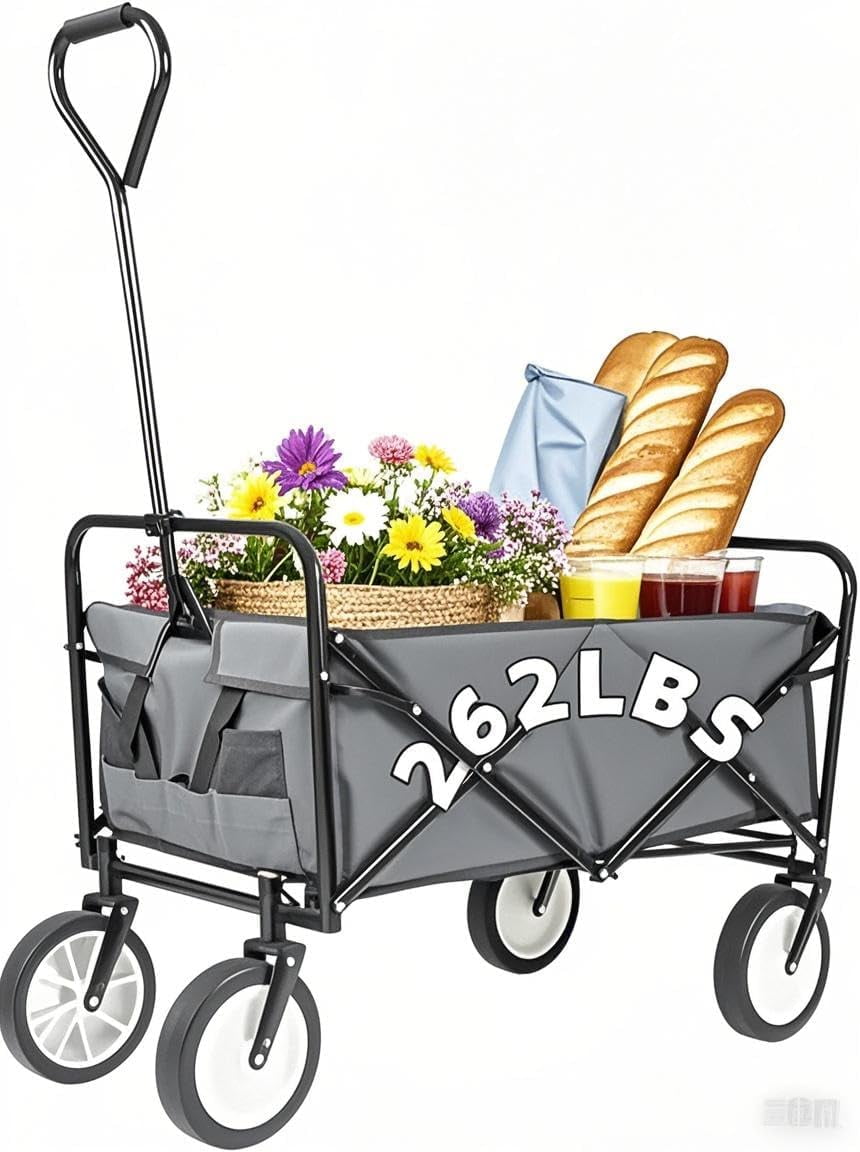 AthLike 36X19'' Collapsible Utility Wagon, One-Pull Foldable Cart ...