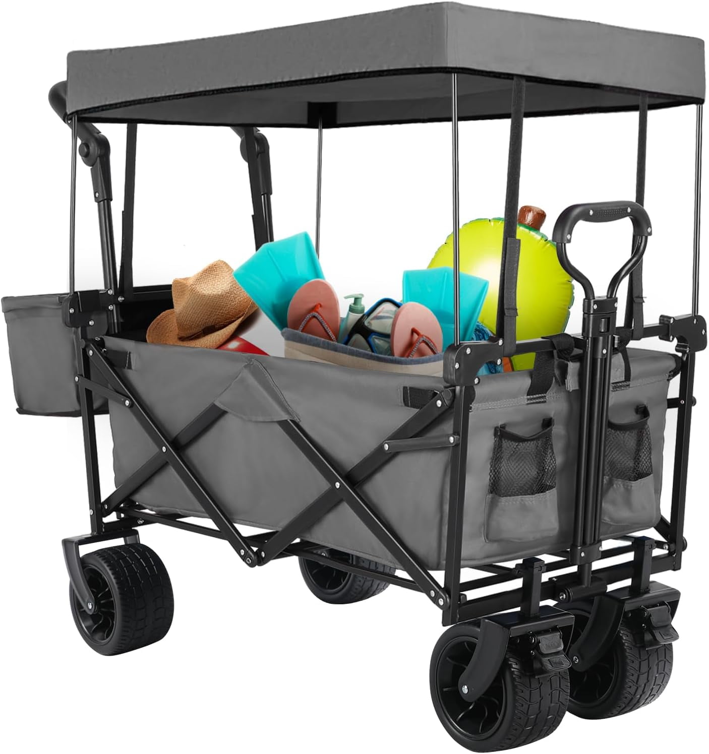 AthLike Outdoor Push Pull Collapsible Beach Wagon, Heavy-Duty 7“ All ...