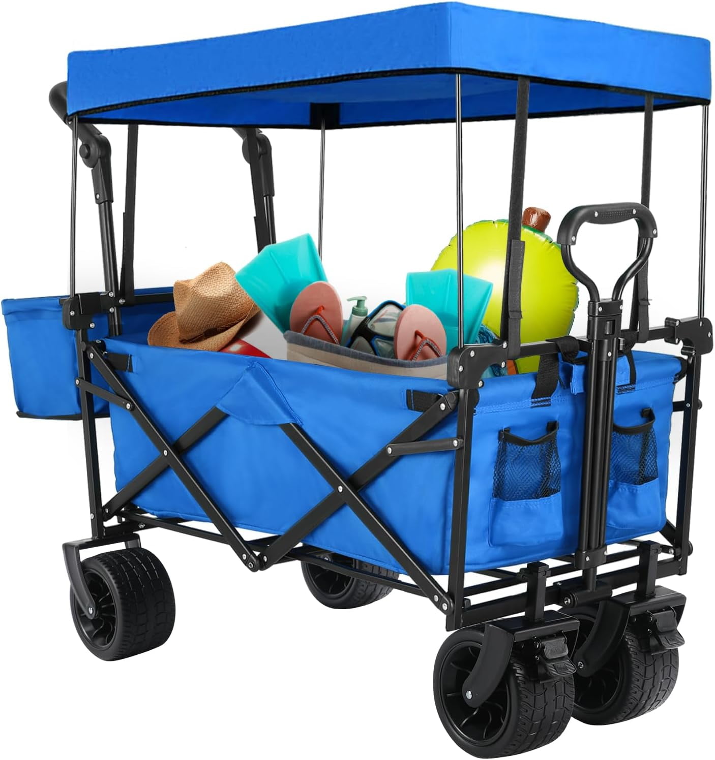 AthLike Outdoor Push Pull Collapsible Beach Wagon, Heavy-Duty 7“ All ...