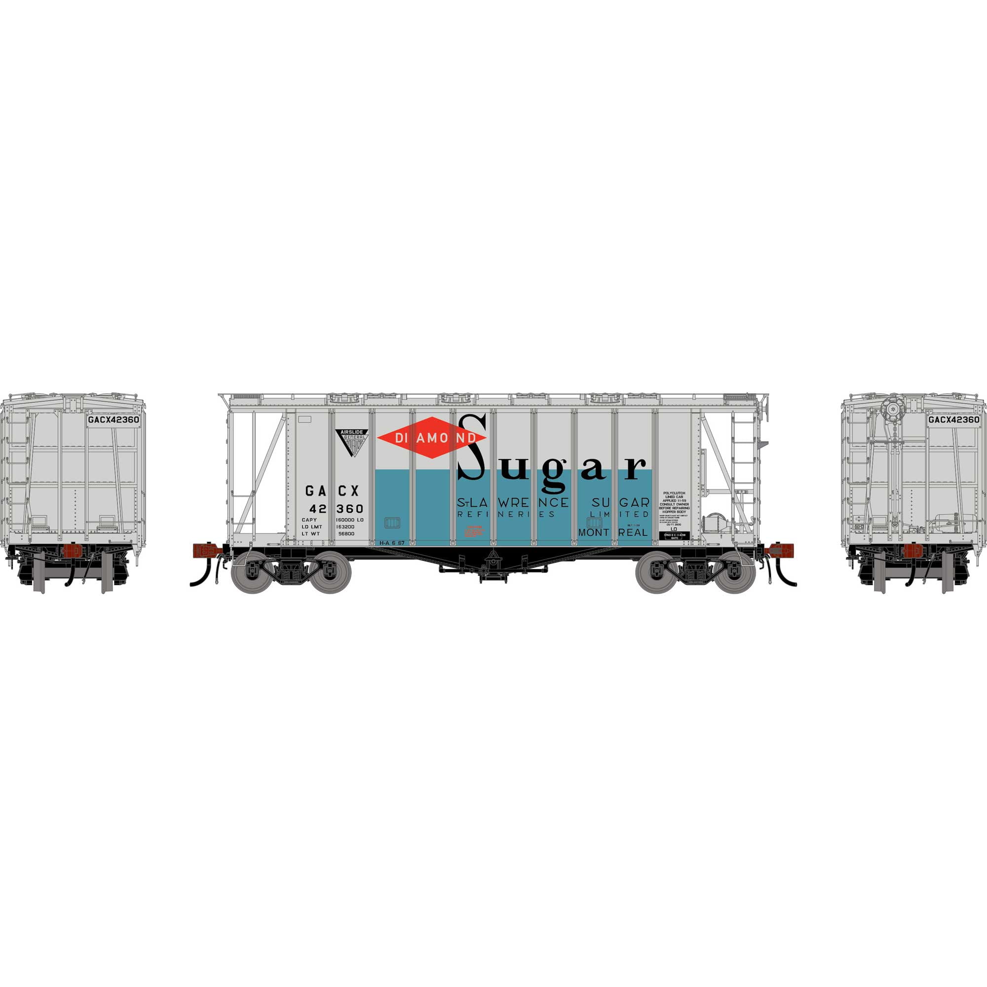 Athearn Genesis HO GEN GATC 2600 Airslide Covered Hopper GACX/Diamond ...