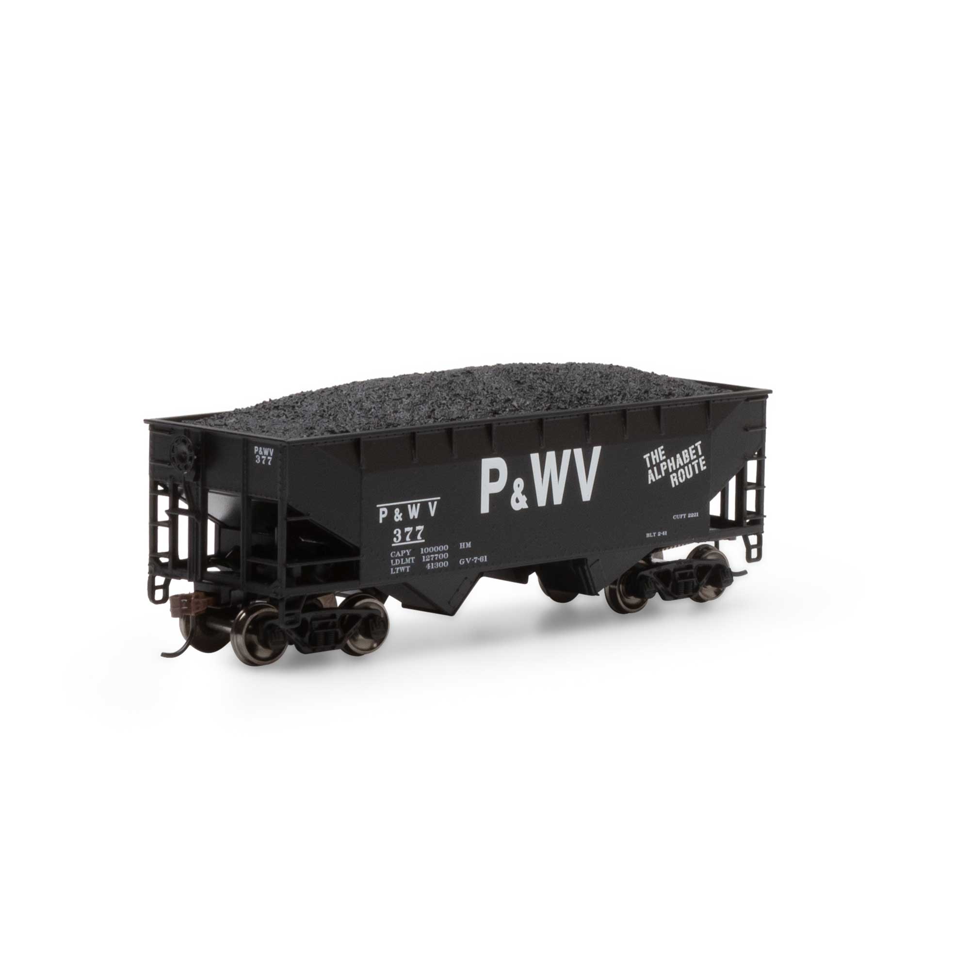 Athearn HO 34' 2-Bay Offset Open Hopper P&WV #377 RND1291 HO Rolling ...