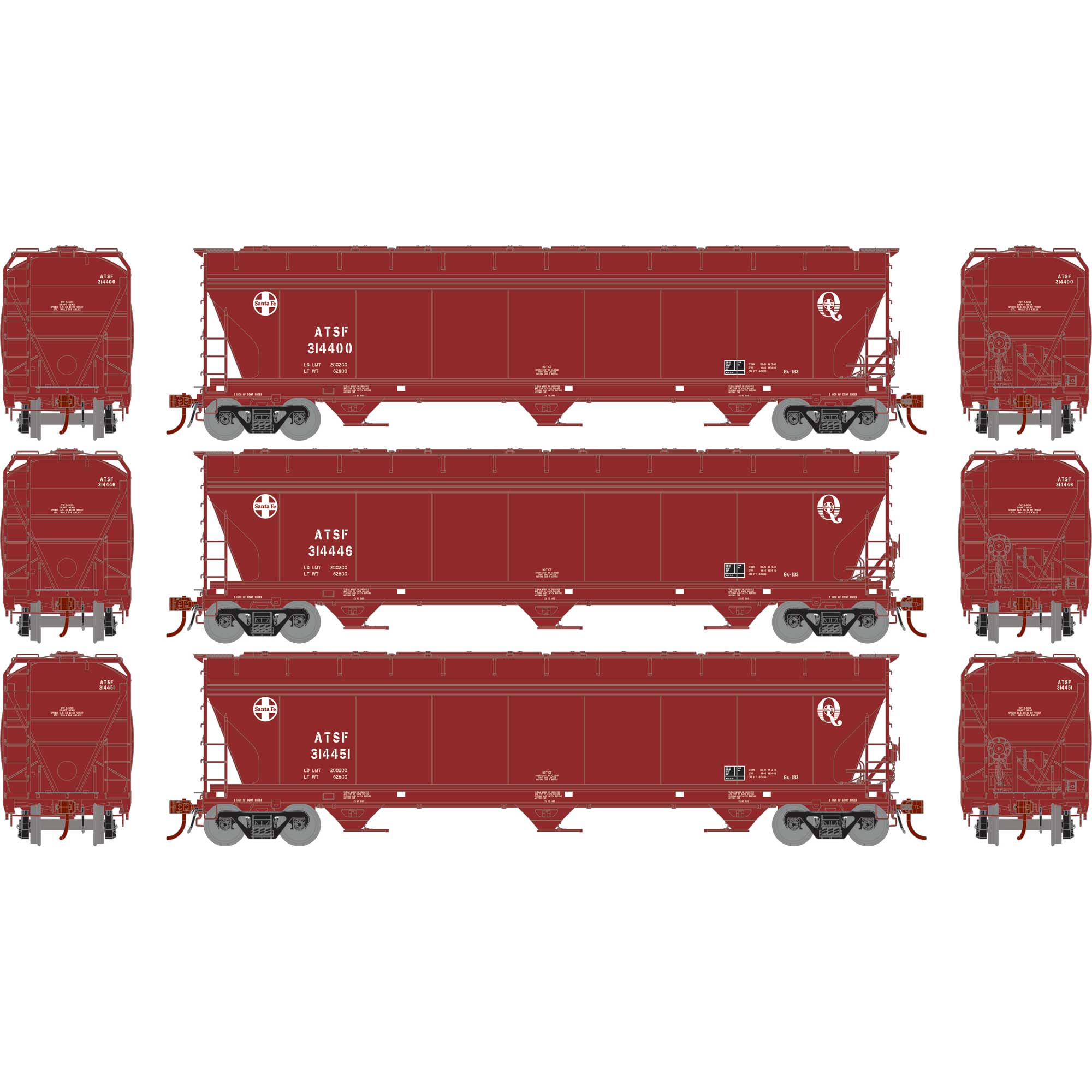 Athearn HO ACF 4600 3-Bay Center Flow Hopper ATSF 3 ATHG15433 HO ...