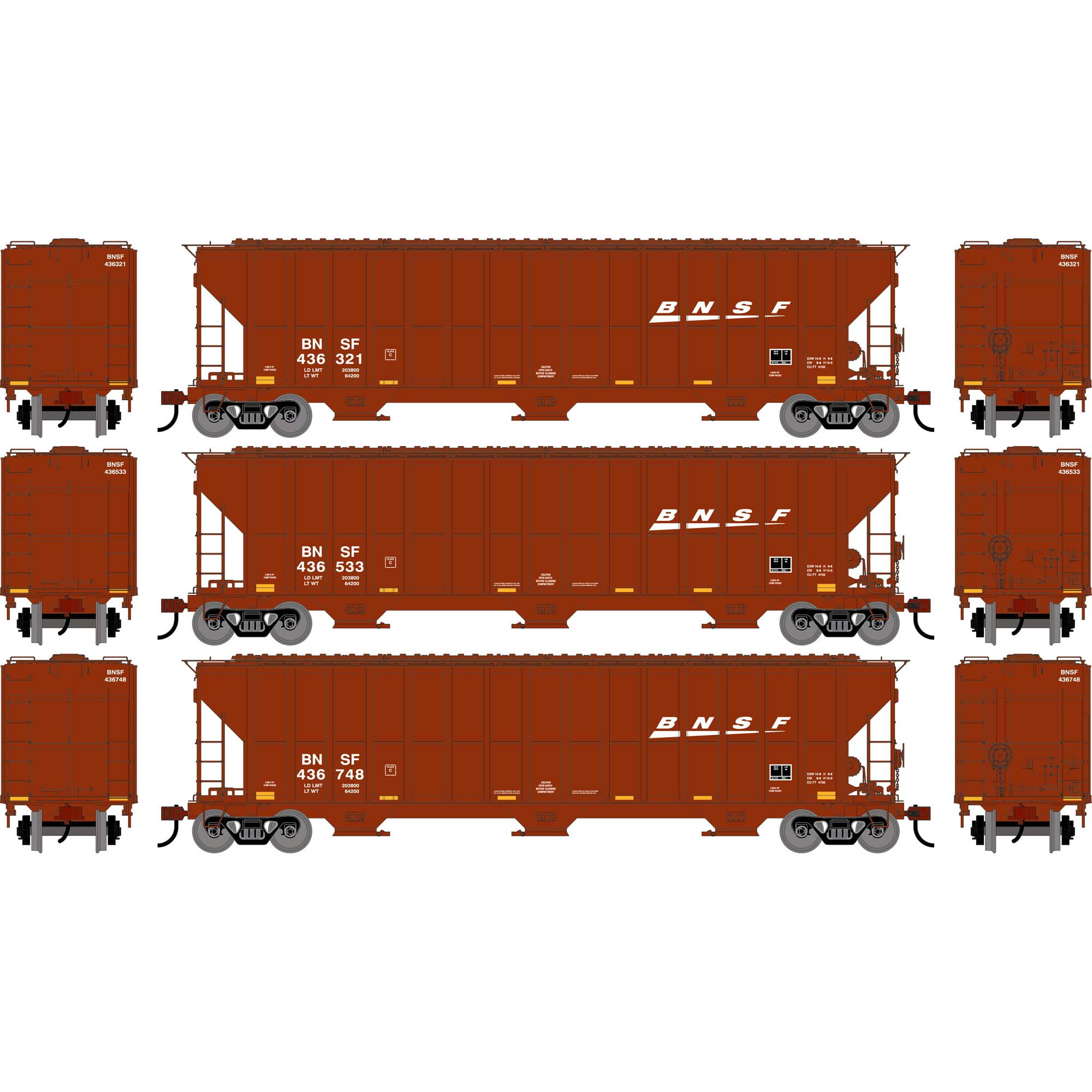 Athearn HO ATH FMC 4700 Covered Hopper BNSF #436321/436533/436748 3 ATH ...