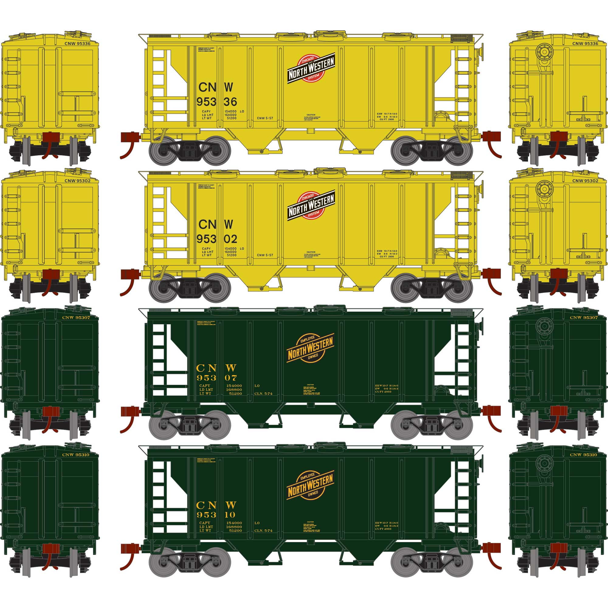 Athearn HO PS-2 2003 2-Bay Covered Hopper C&NW 4 RND2392 HO Rolling ...