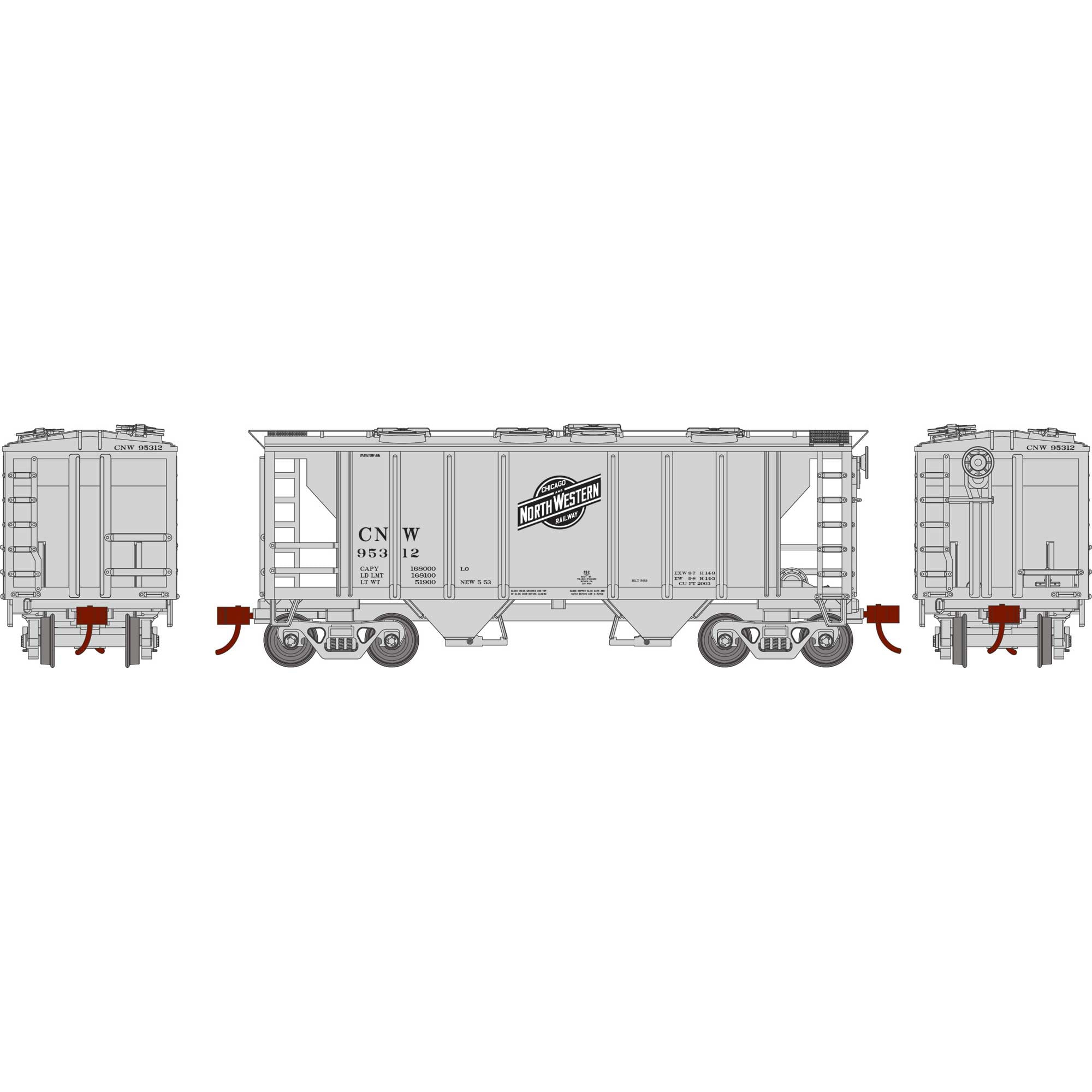 Athearn HO PS-2 2003 2-Bay Covered Hopper C&NW #95312 RND2391 HO ...