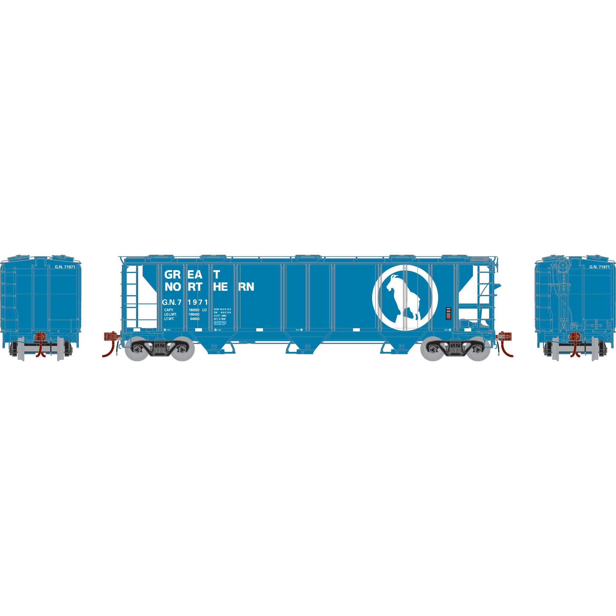 Athearn HO PS-2 2893 3-Bay Covered Hopper GN #71971 ATHG73605 HO ...