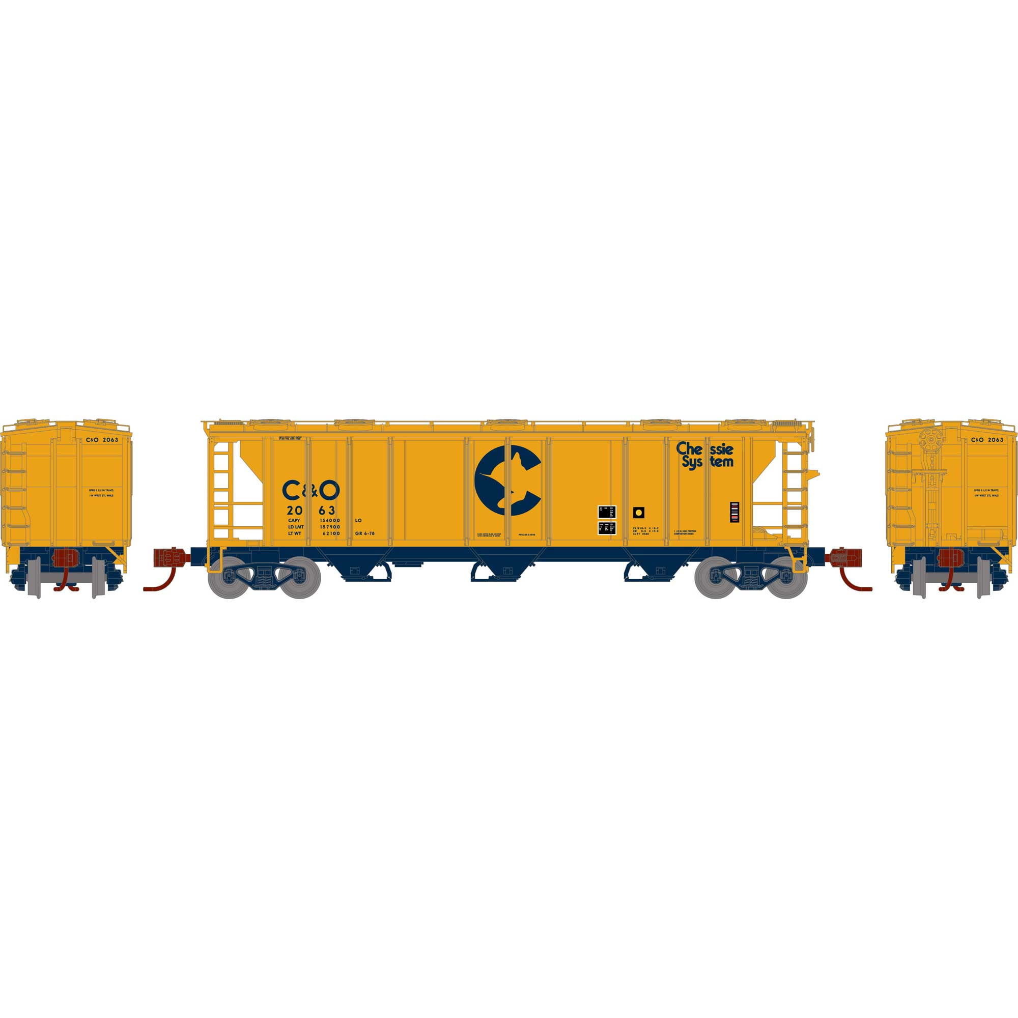 Athearn N PS-2 2893 3-Bay Covered Hopper C&O #2063 ATH28347 N Rolling ...