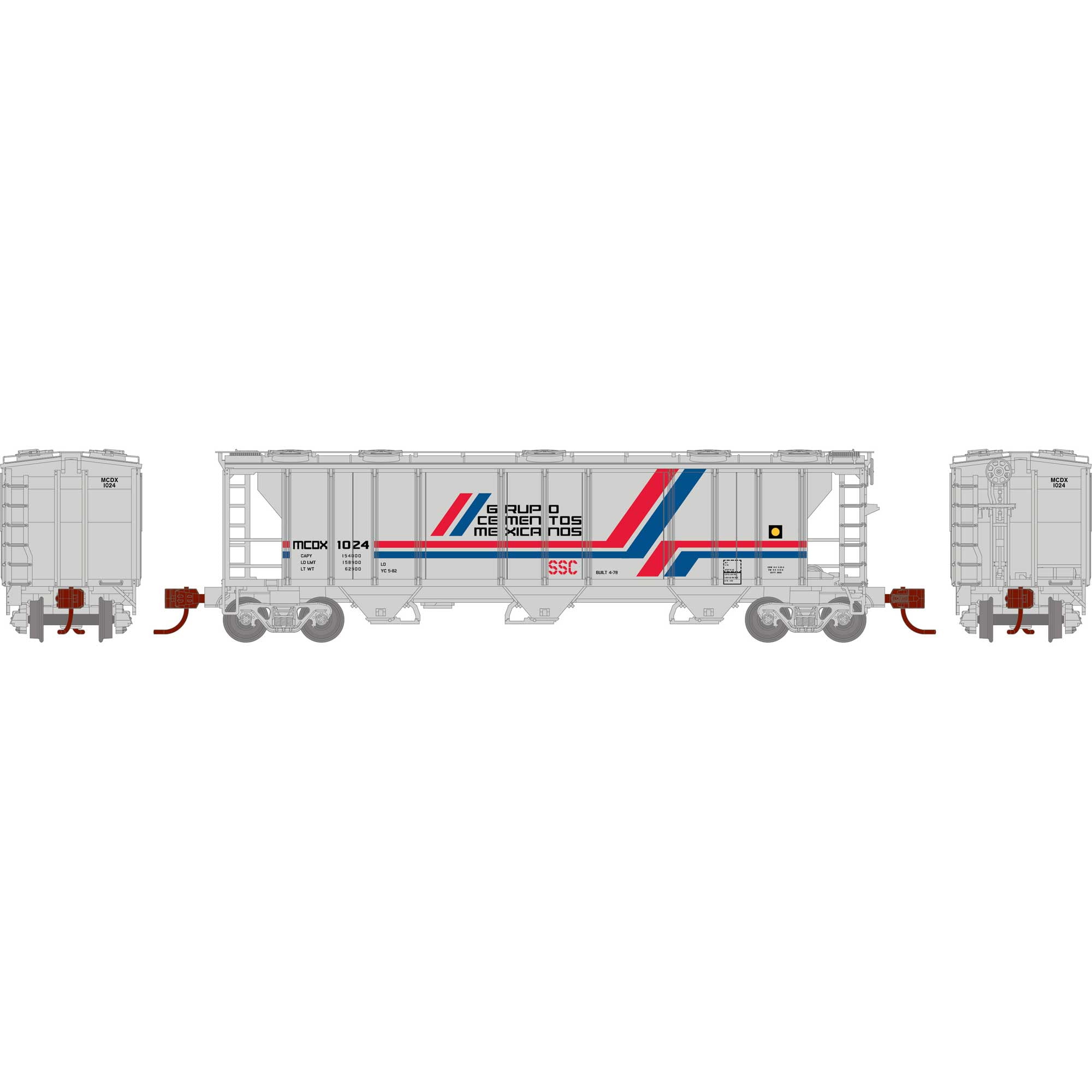 Athearn N PS-2 2893 3-Bay Covered Hopper MCDX #1024 ATH28354 N Rolling Stock - Walmart.com