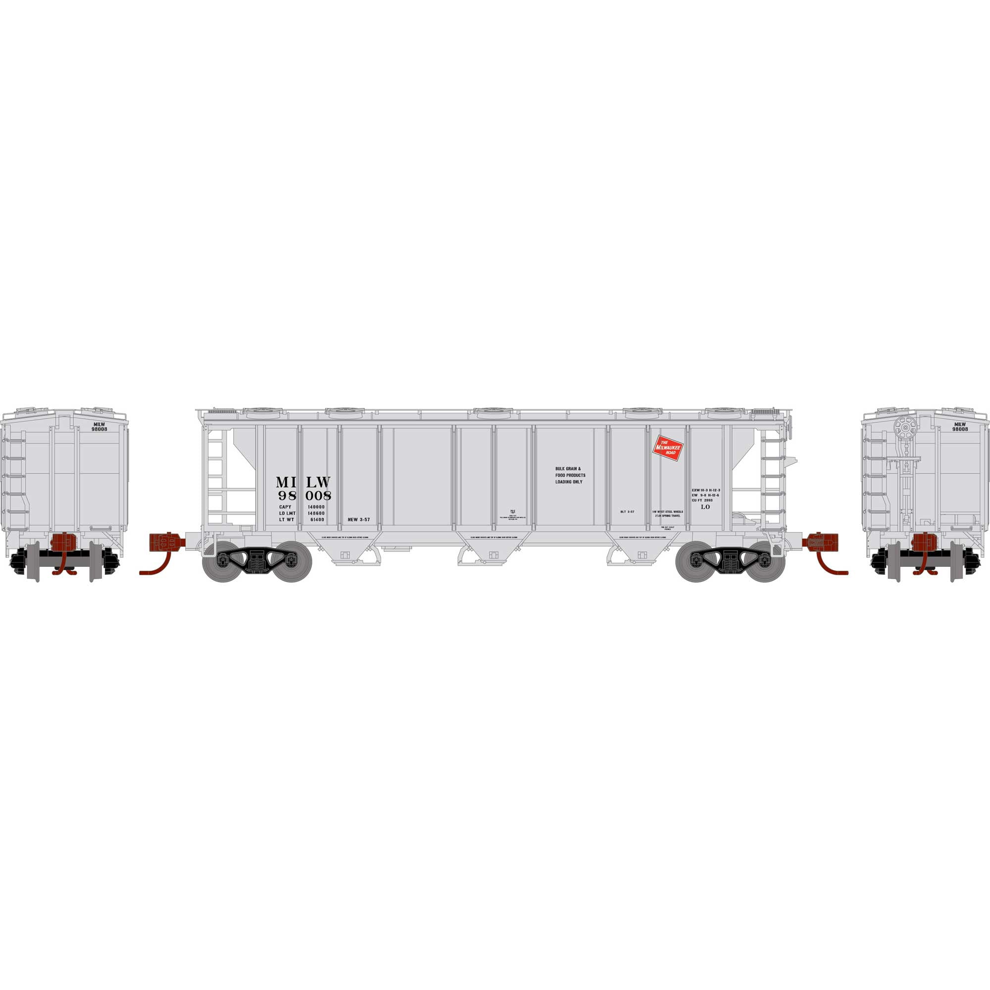 Athearn N PS-2 2893 3-Bay Covered Hopper MILW #98008 ATH28355 N Rolling Stock - Walmart.com