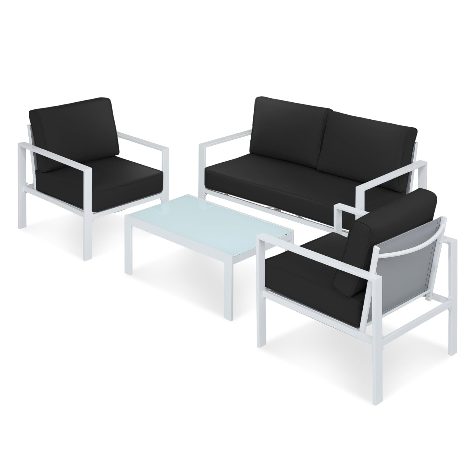 Athena Collection 4 Pieces Outdoor Patio Furniture Set, Metal Outdoor Table and Chairs Loveseat ...