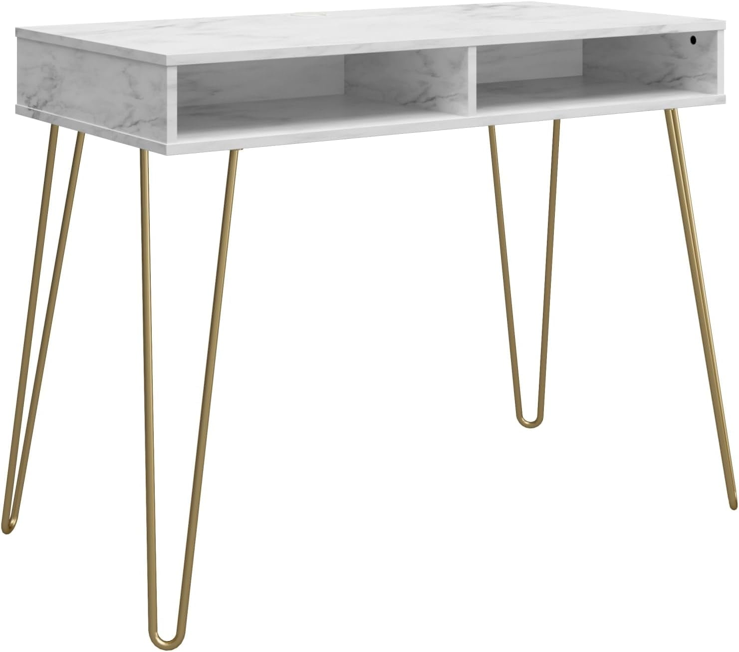 Athena Computer Desk with Storage, White Faux Marble - Walmart.com