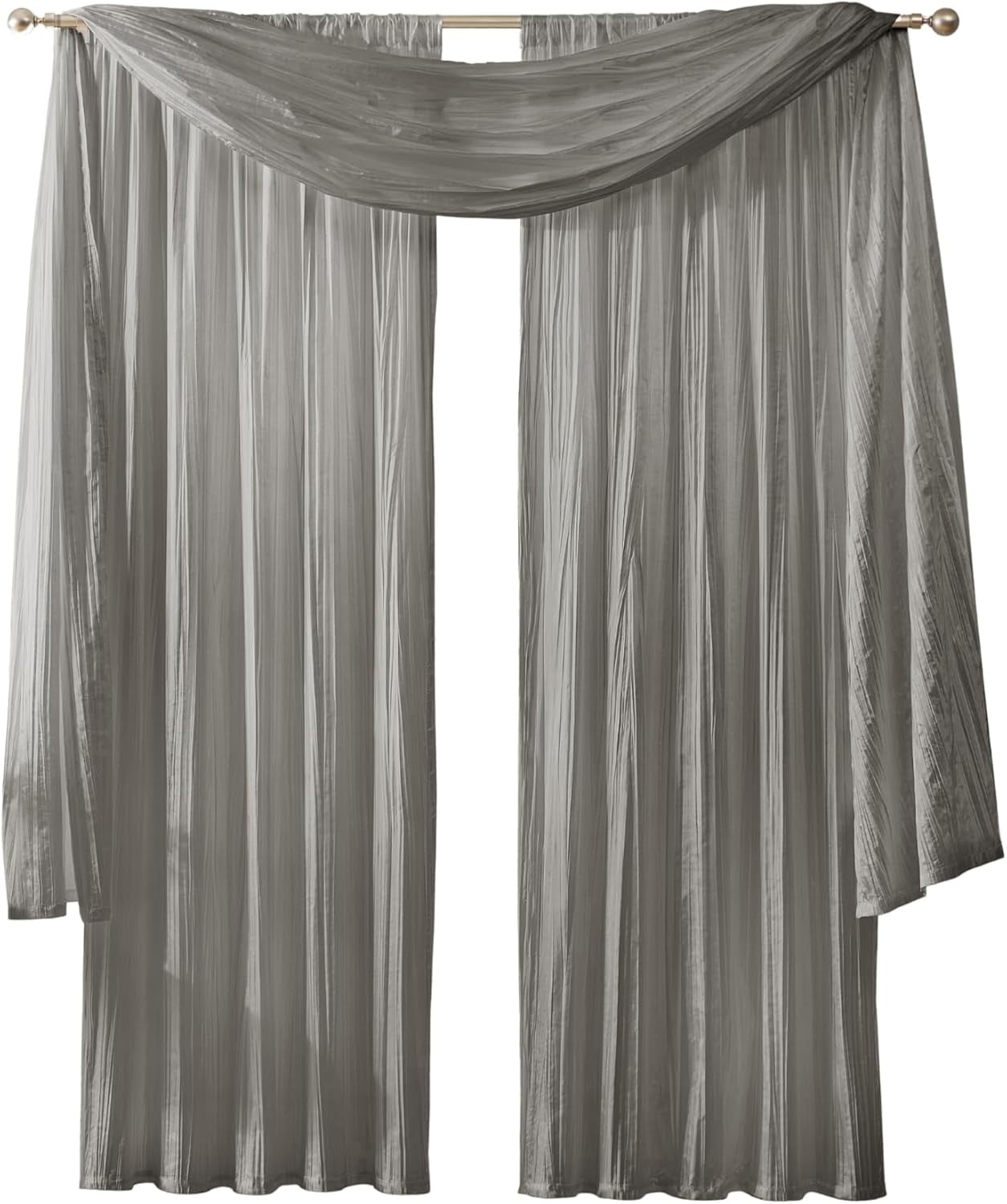 Athena Faux Crushed-Silk Window Curtain Panel and Valance Set, 52"x108 ...