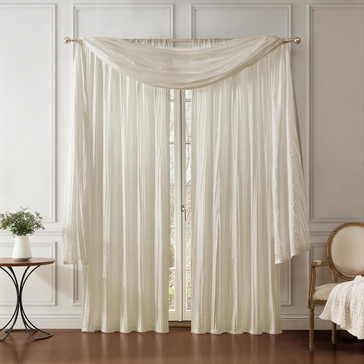 Athena Faux Crushed-Silk Window Curtain Panel and Valance Set, 52"x95 ...