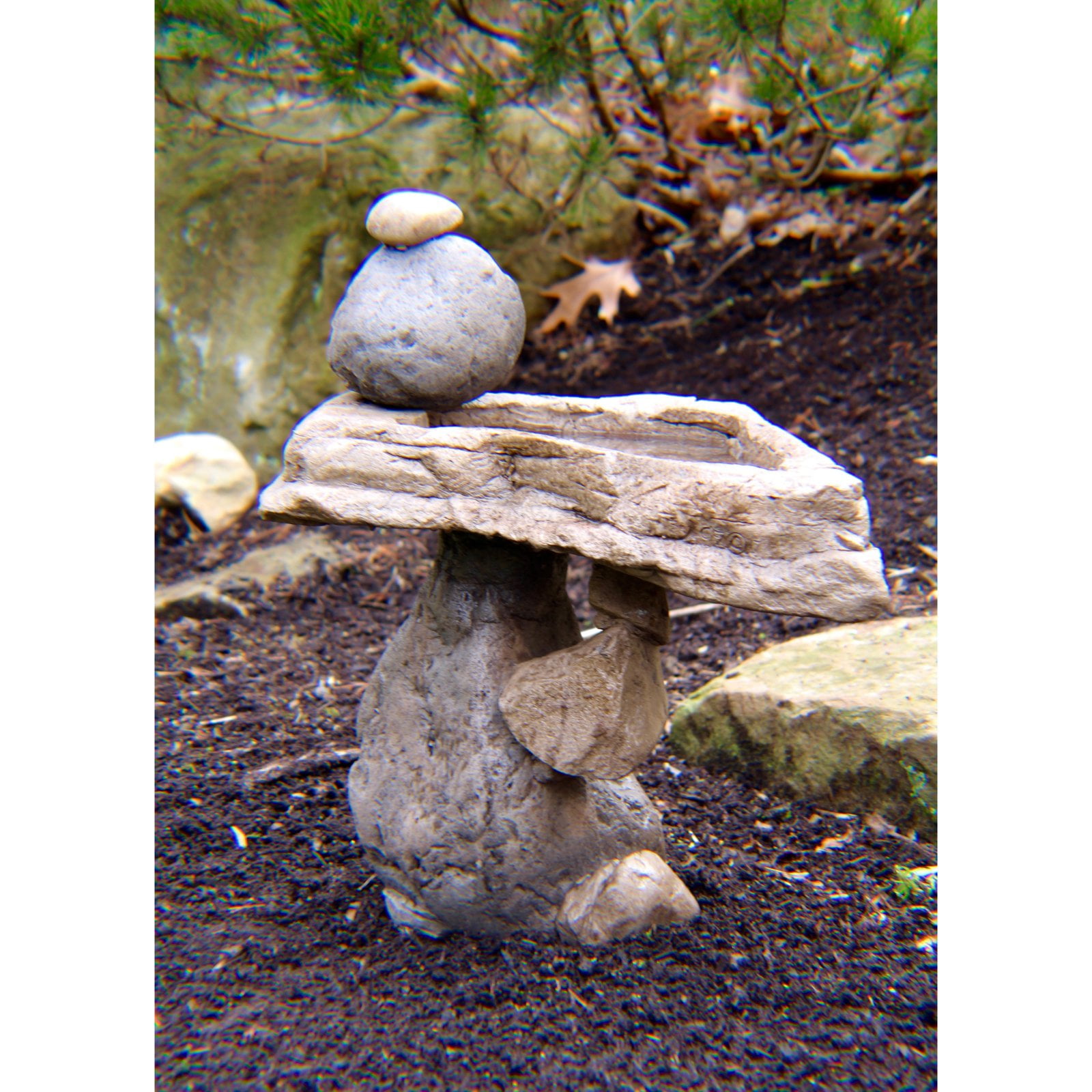 Athena Garden Outdoor Balancing Rock Bird Bath with Durable Concrete ...