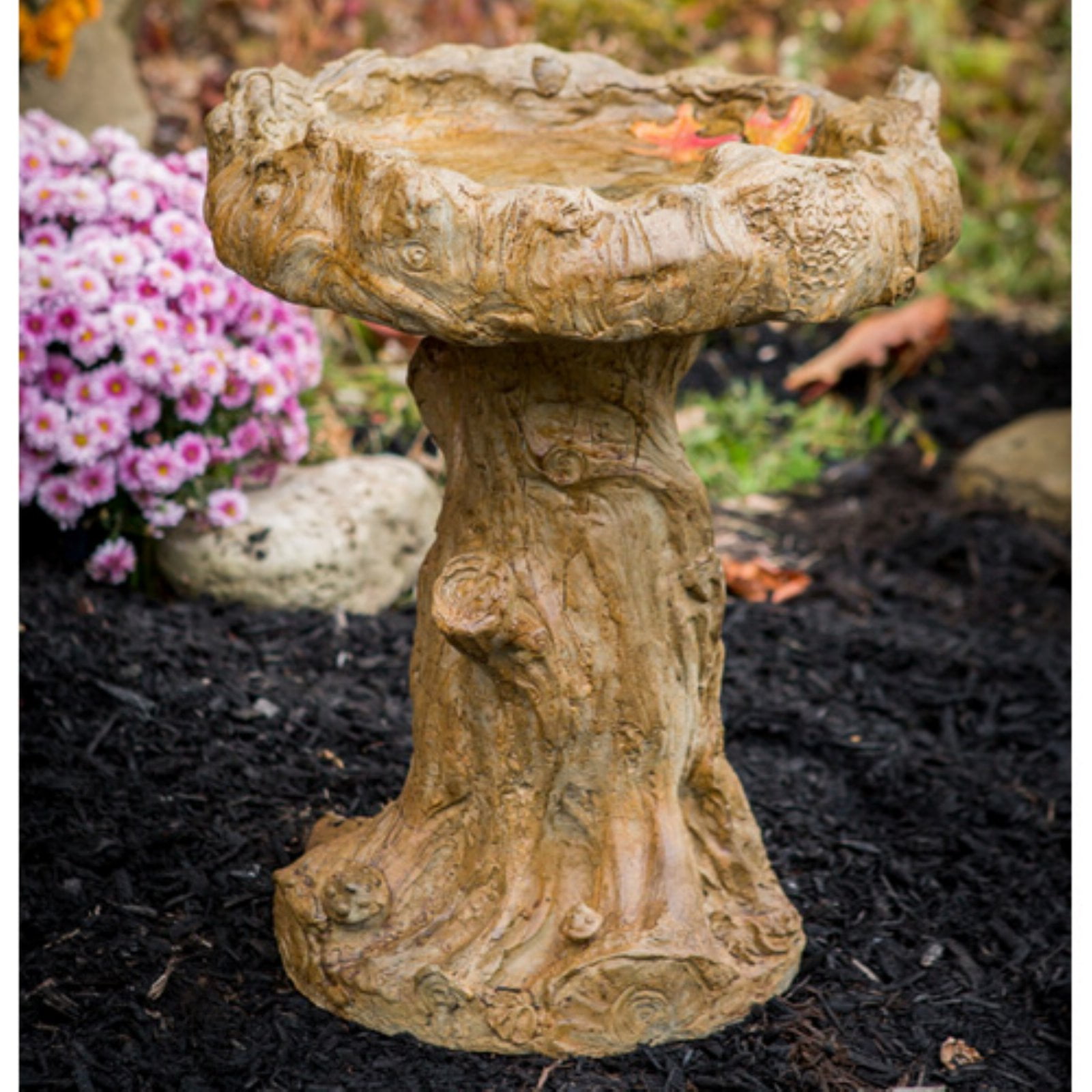 Athena Garden Cast Stone Log Bird Bath - Walmart.com
