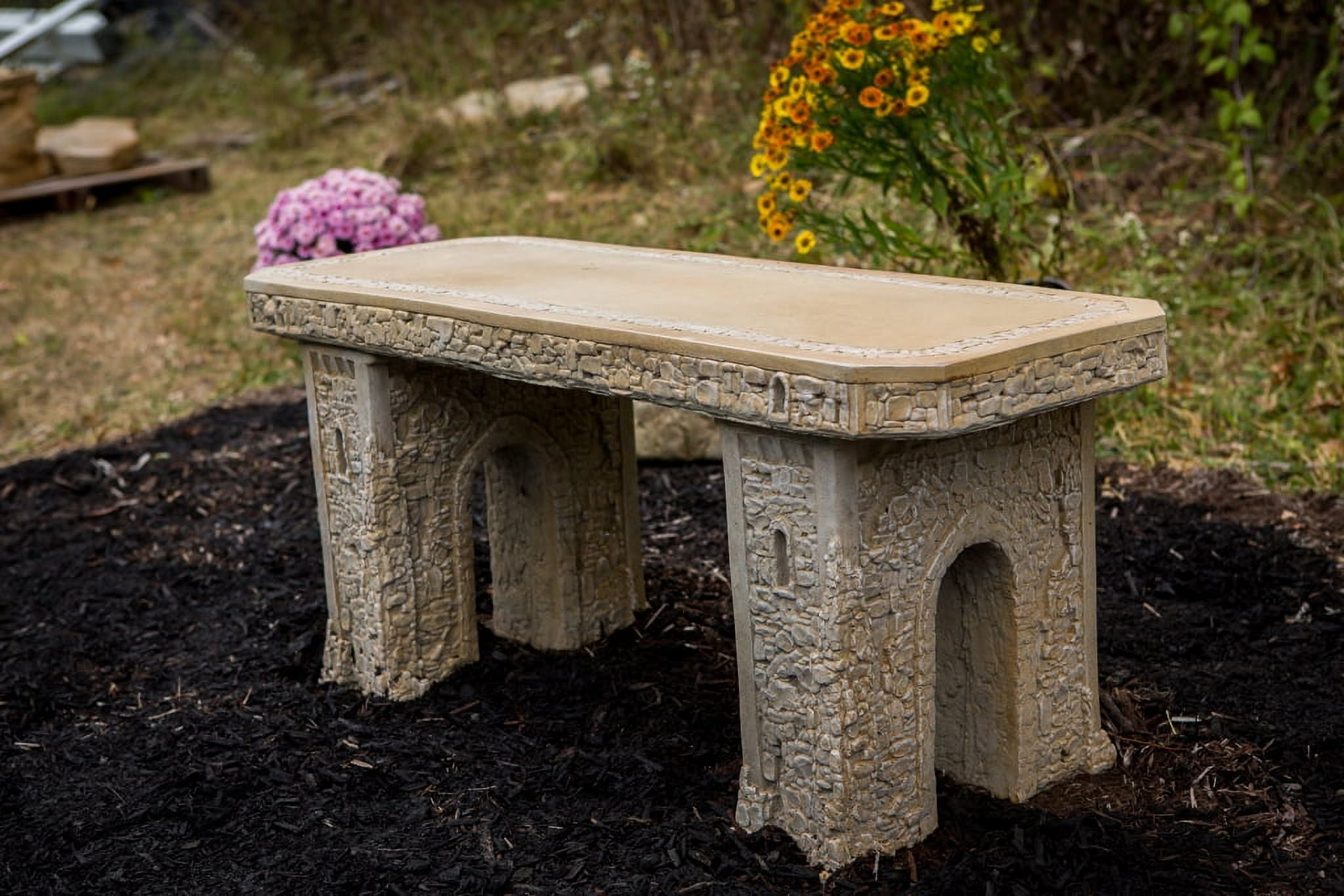 Athena Garden Concrete and Stone Straight Bench Sandstone - Walmart.com