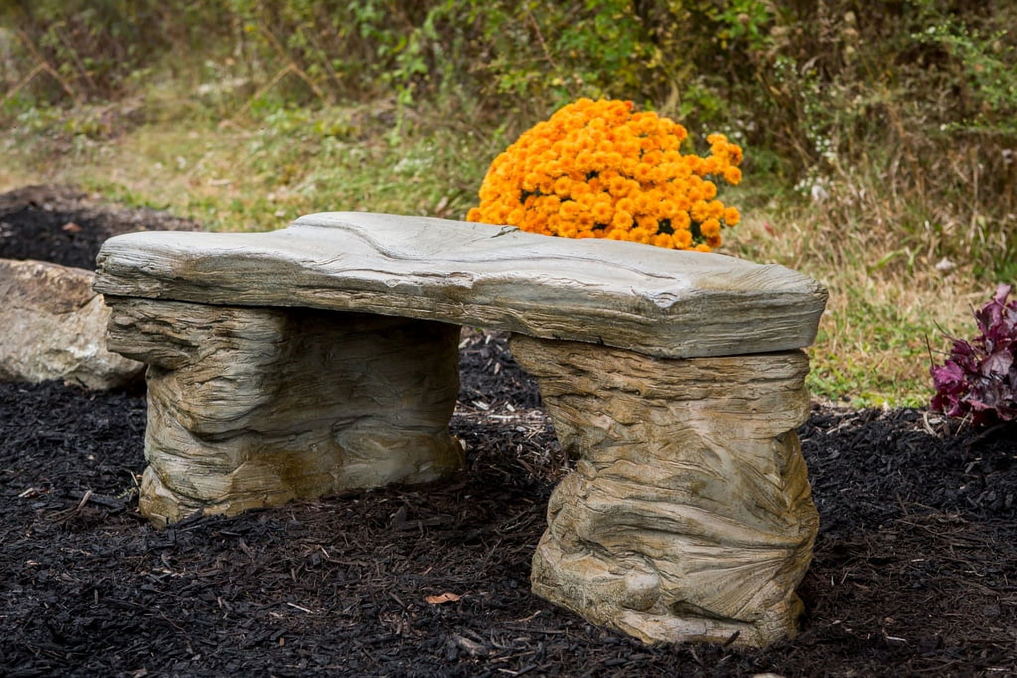 Athena Garden Petrified Cast Stone Rock Bench, Outdoor Concrete Garden ...