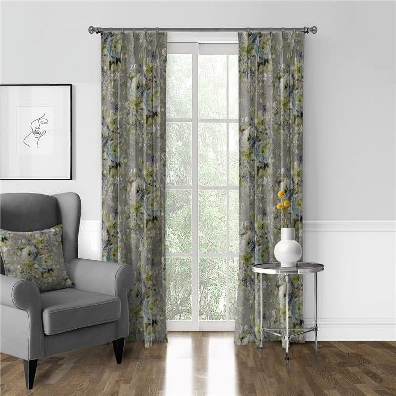 Athena Linen Pinch Pleat Drapery Panel, Heather Gray - 40 x 84 in ...
