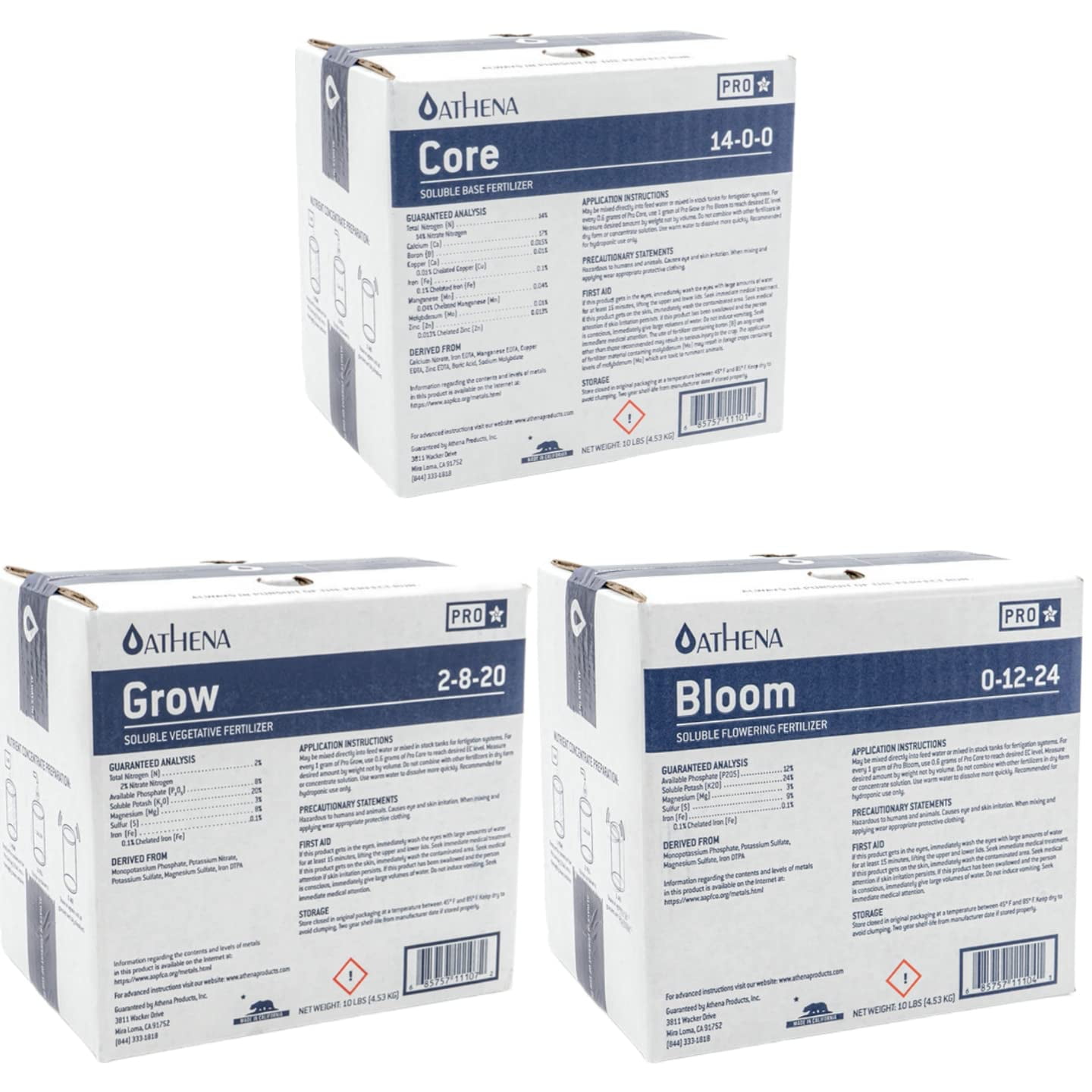 Athena Pro Core Three Part Nutrient Mix = Grow, CORE & Bloom 10lbs ...