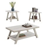 Athens 3-Piece Contemporary Wood Shelf Coffee Table Set, White ...