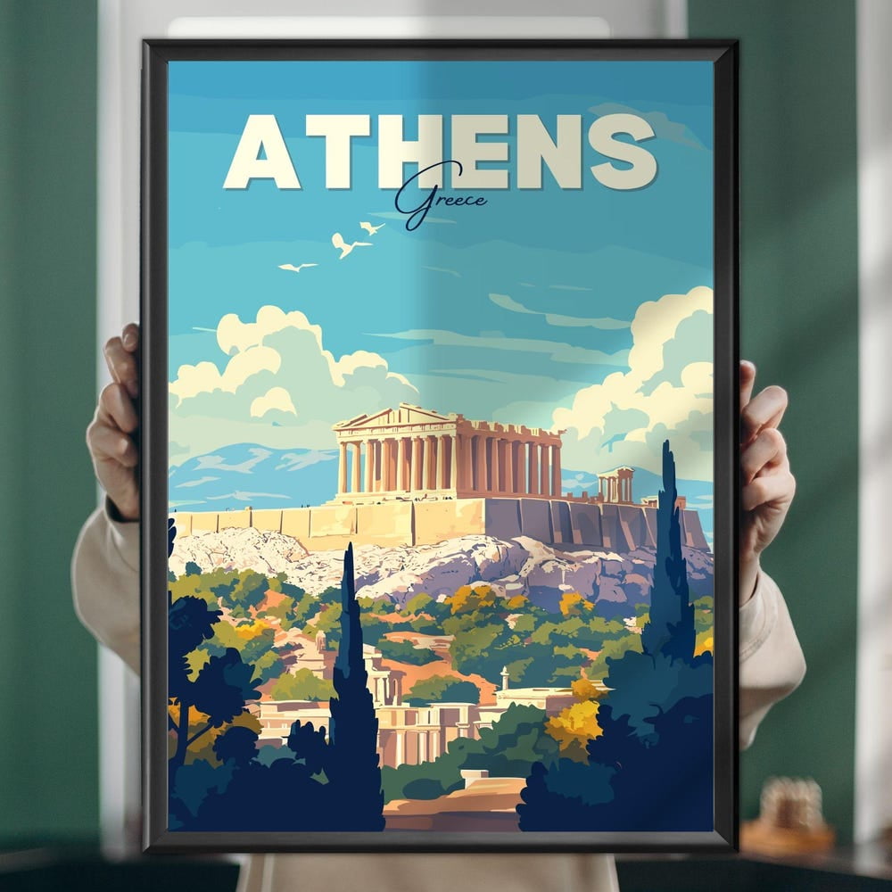 Athens Acropolis Travel Poster Greece Wall Art, Ancient Landmark Print ...