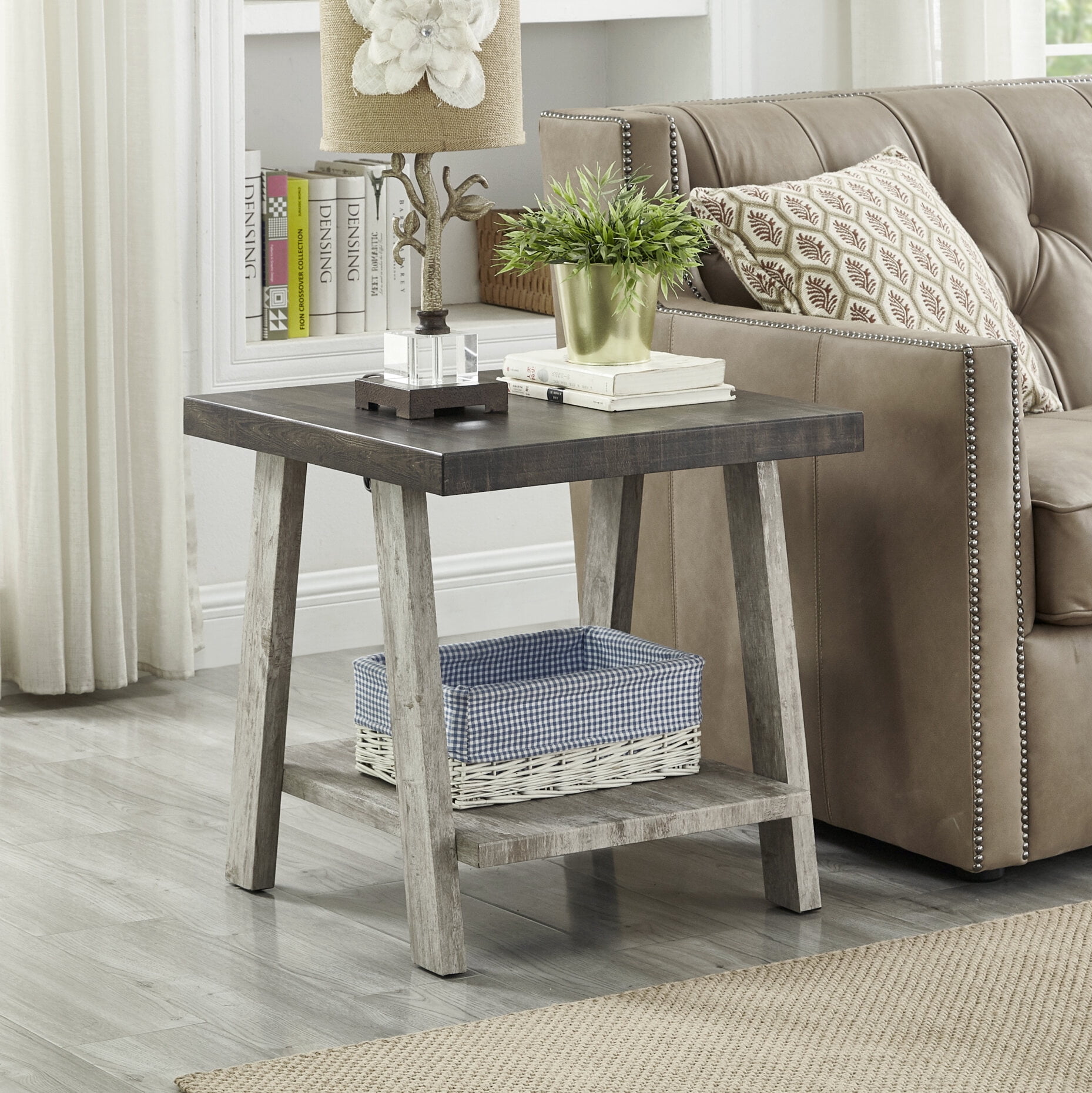 Athens Contemporary End Table with Storage Shelf, Two-Tone Wooden Shelf ...