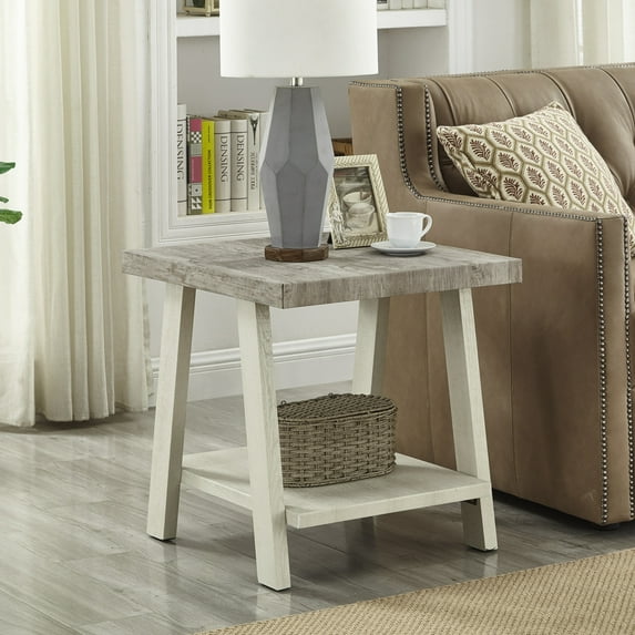 Athens Contemporary Two Tone Wood End Table with Storage Shelf ...