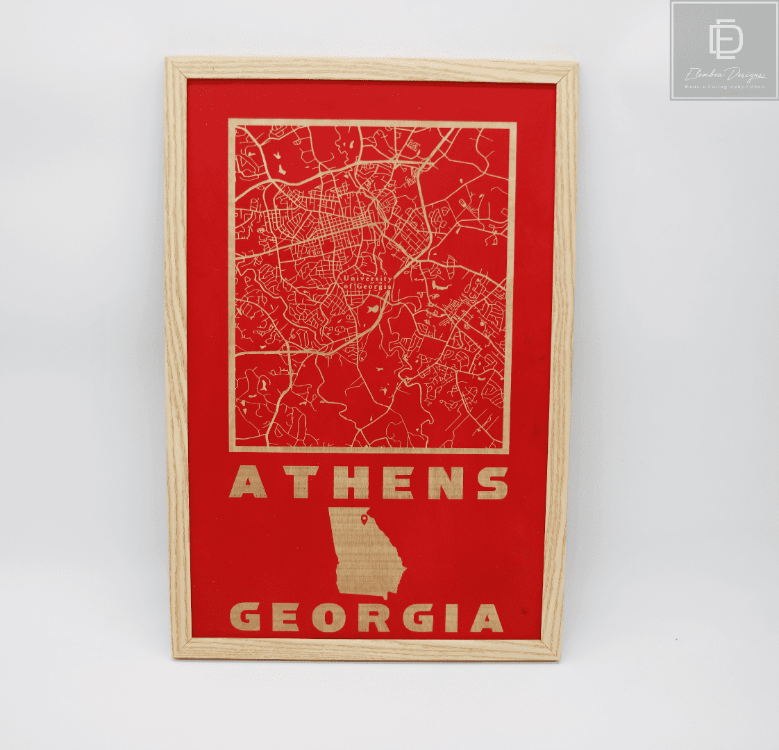 Athens, Georgia Laser Etched Wood Street Map - University of Georgia ...