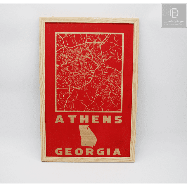 Athens, Georgia Laser Etched Wood Street Map - University of Georgia ...